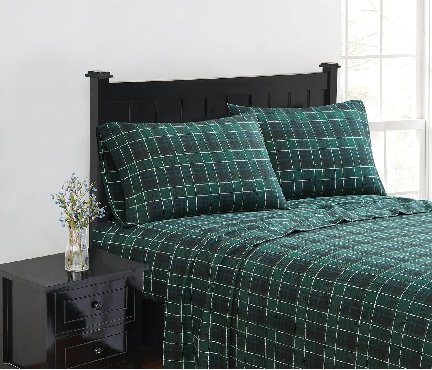 Amazon.com: London Fog Green Plaid Full Flannel Sheet Set : Home & Kitchen