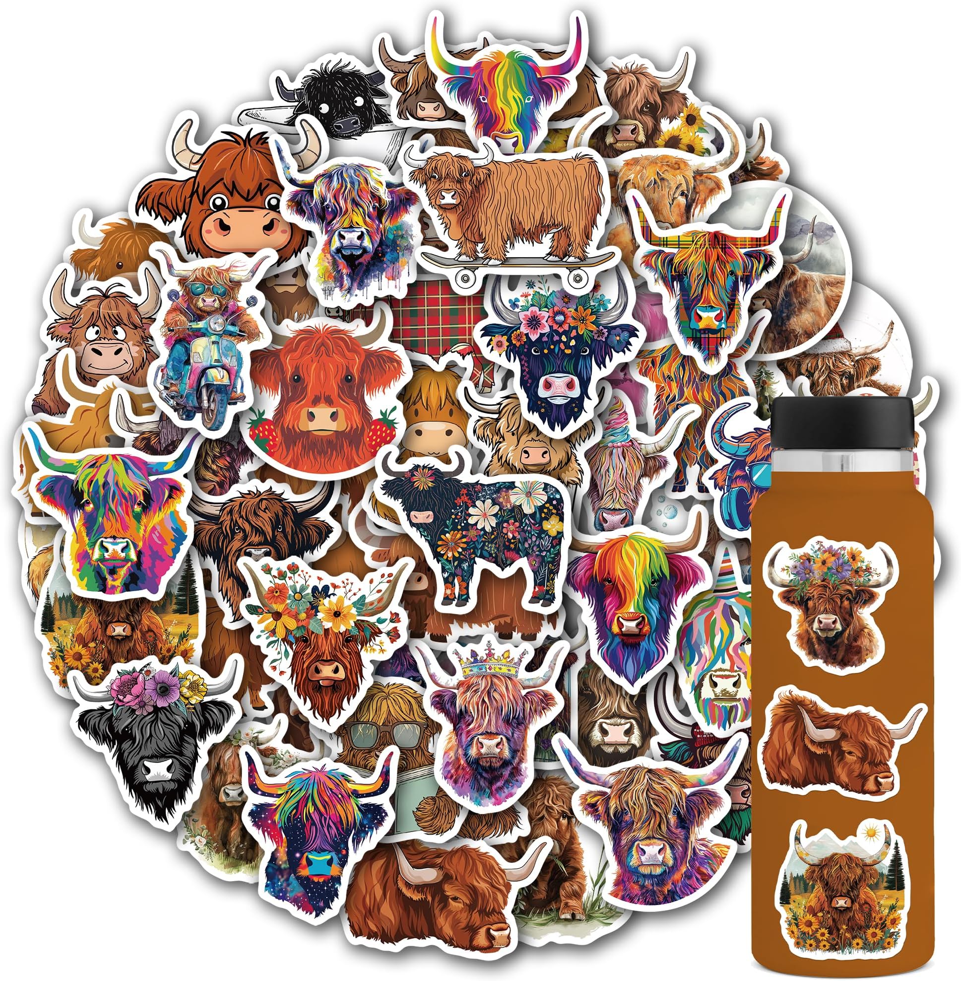 Amazon.com: AnyDesign 480Pcs Highland Cow Stickers Inspirational Cute ...