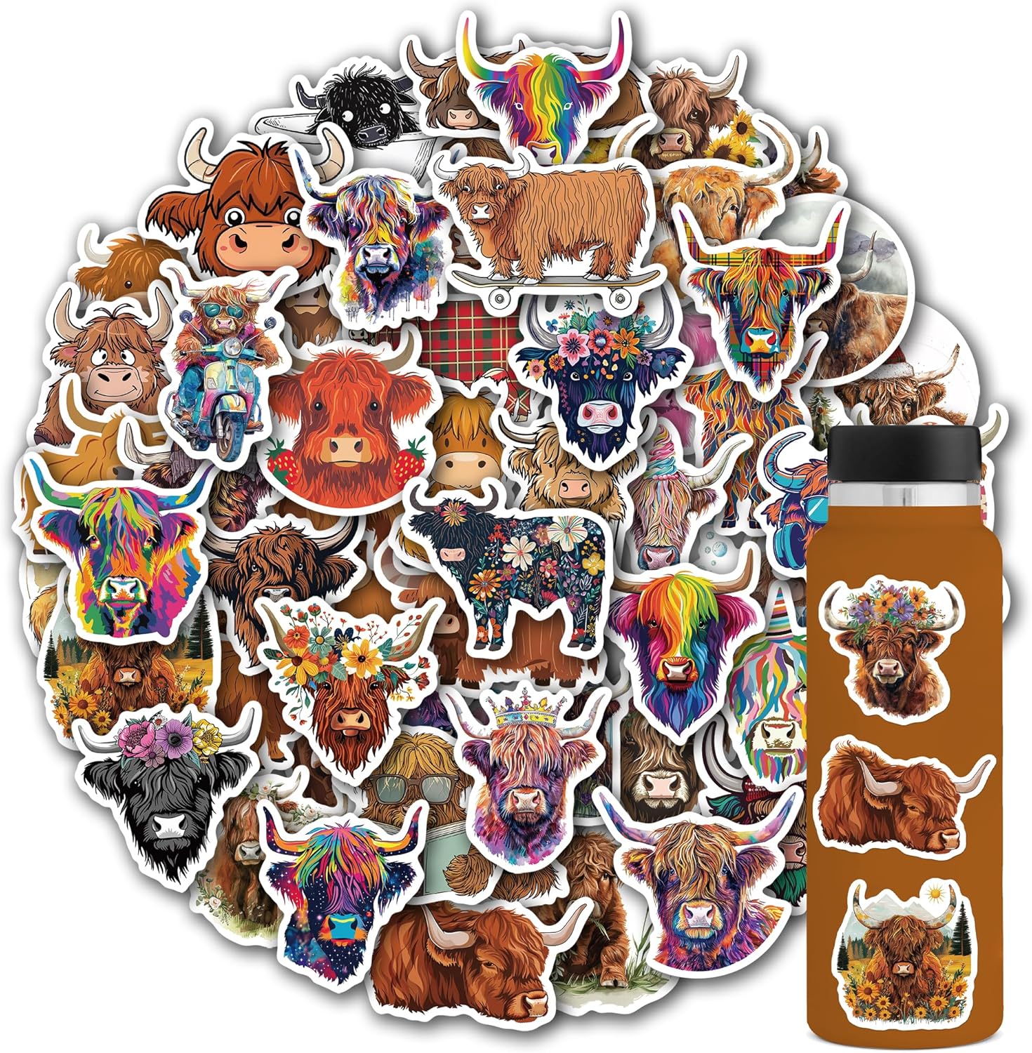Amazon.com: 102 Pack Cute Highland Cow Stickers for Kids,Highland Cow ...
