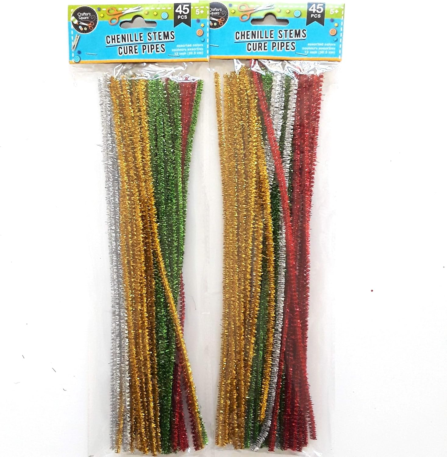 Amazon.com: Metallic Chenille Stems in Red, Gold, Green & Silver 2 Set ...