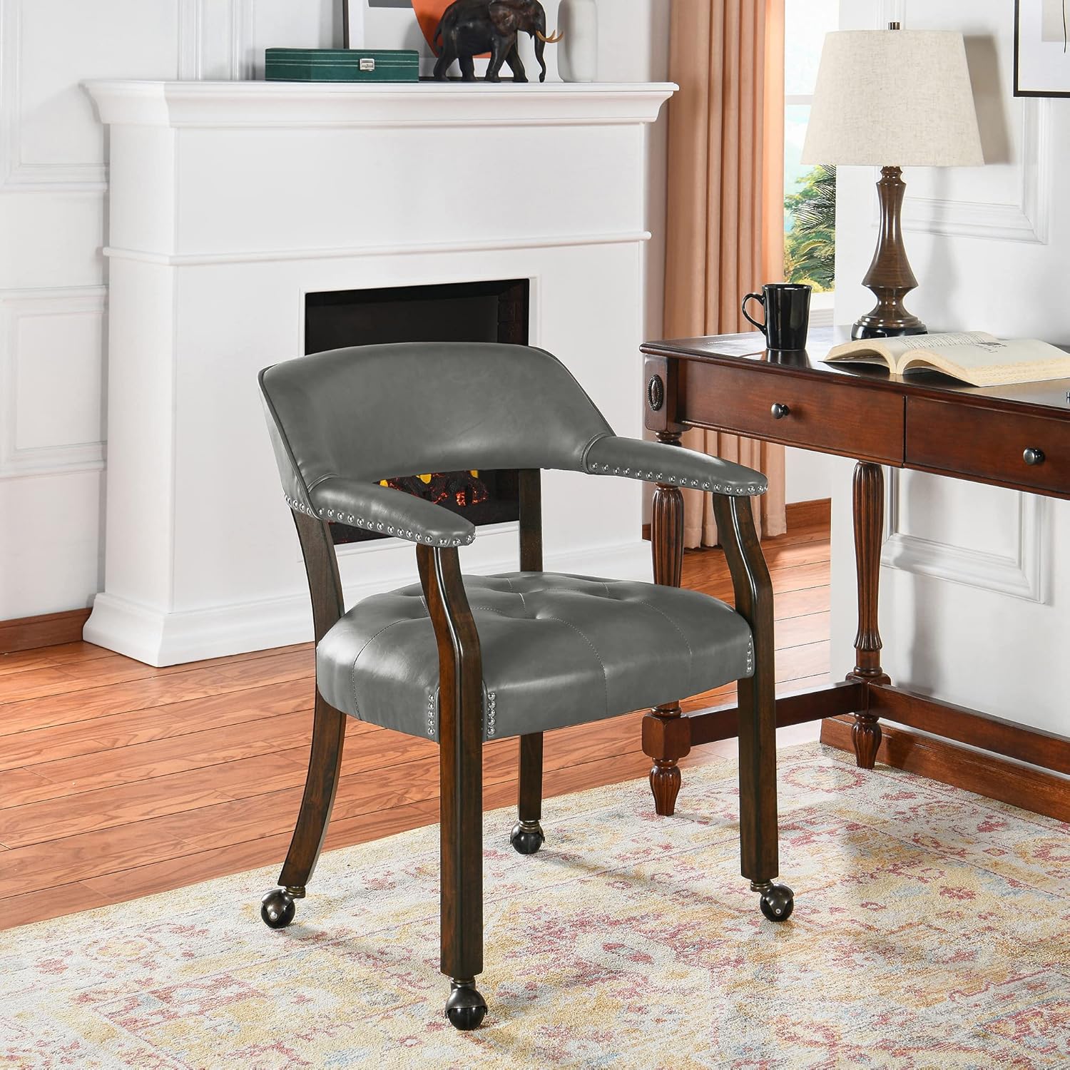 Amazon.com: Dining Chair with Casters, Leather Chair with Caster ...