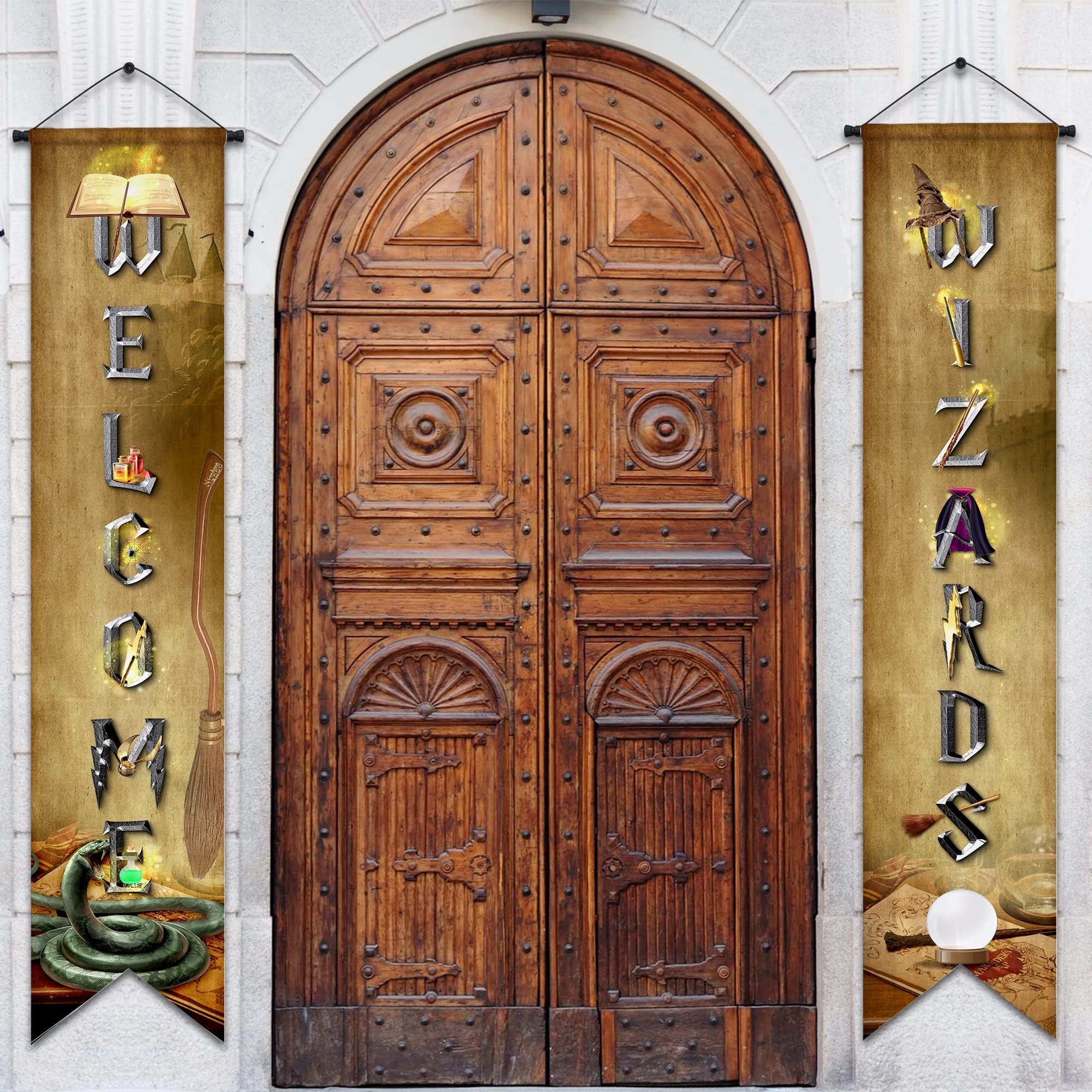 Amazon.com: Wizards Porch Signs Magical Wizard Banner Wizards Backdrop ...