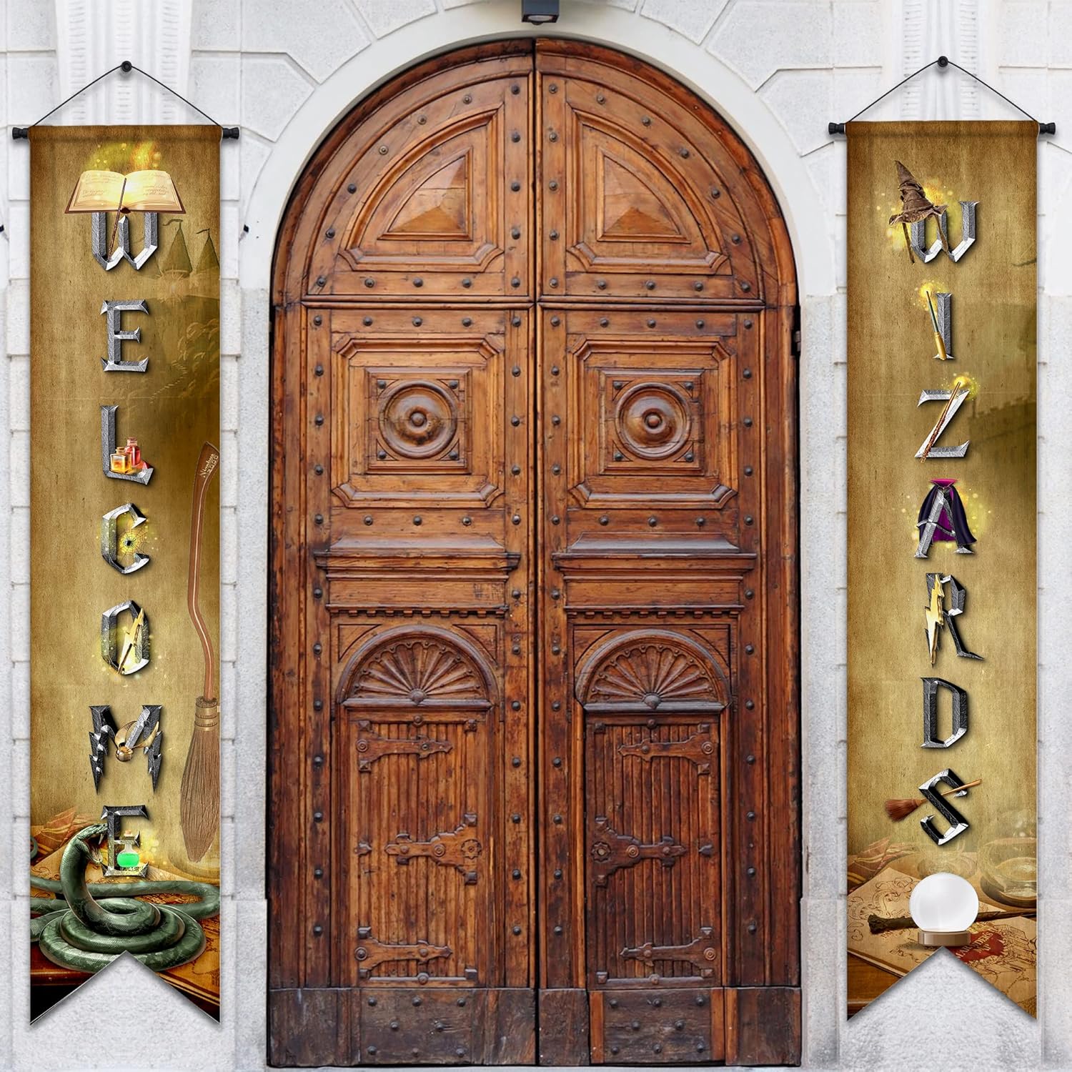 Amazon.com: Wizards Porch Signs Magical Wizard Banner Wizards Backdrop ...