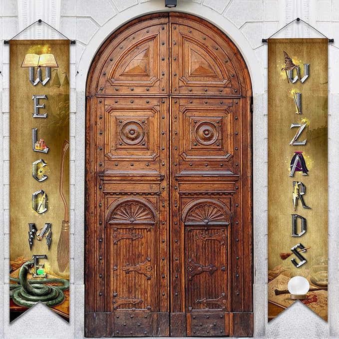Amazon.com: Wizards Porch Signs Magical Wizard Banner Wizards Backdrop ...