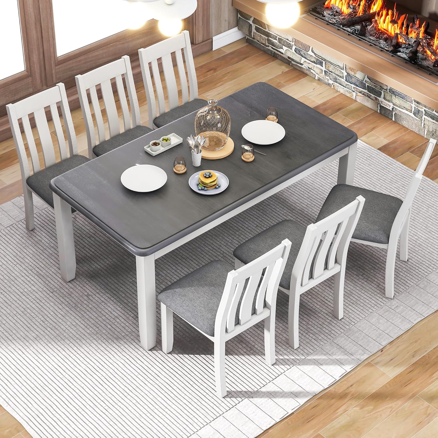 Amazon.com - LUMISOL 7 Piece Dining Table Set, Farmhouse Kitchen Table ...