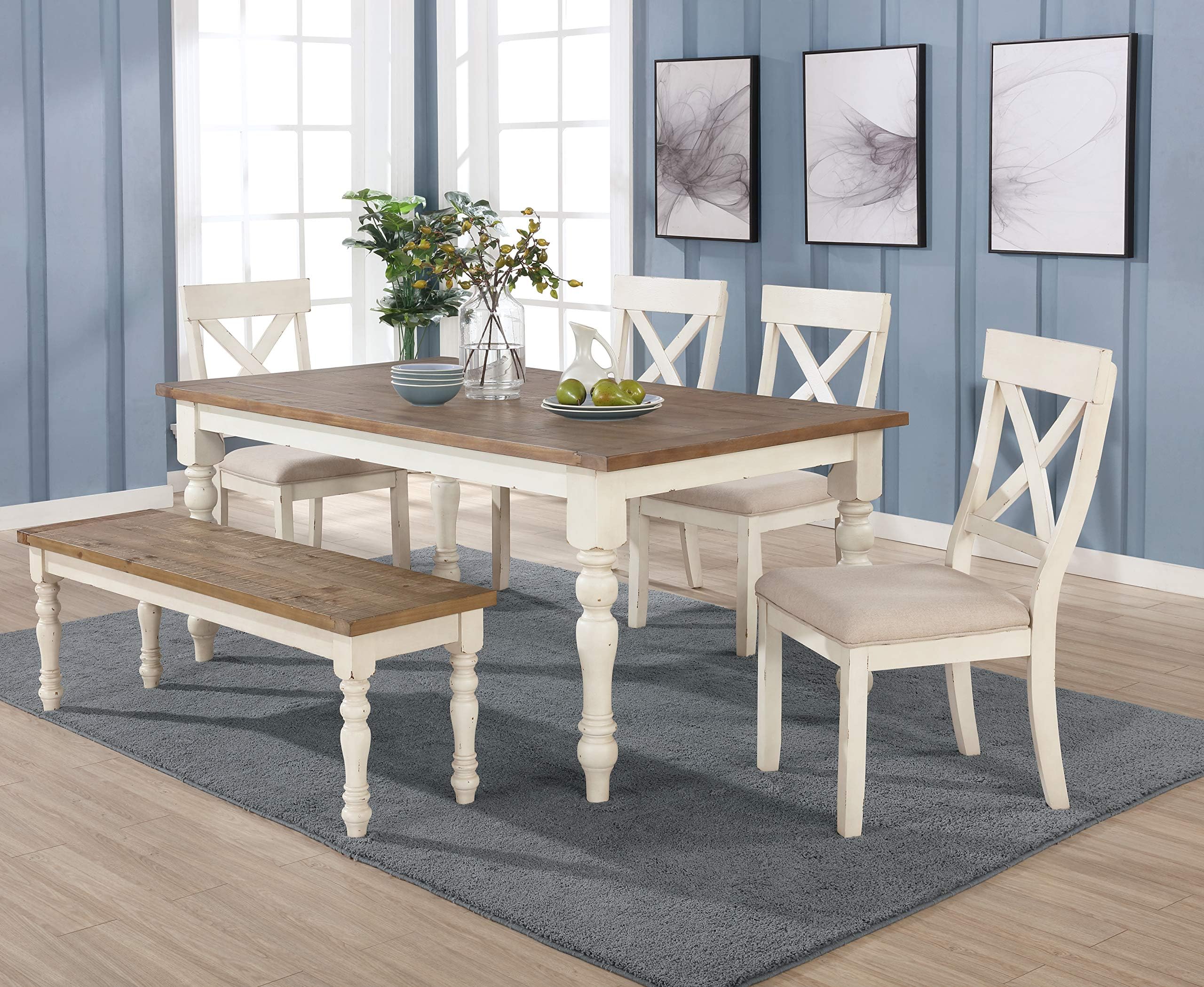 Amazon.com - Powell Furniture Jane 6 Piece Dining Set, Antique White ...