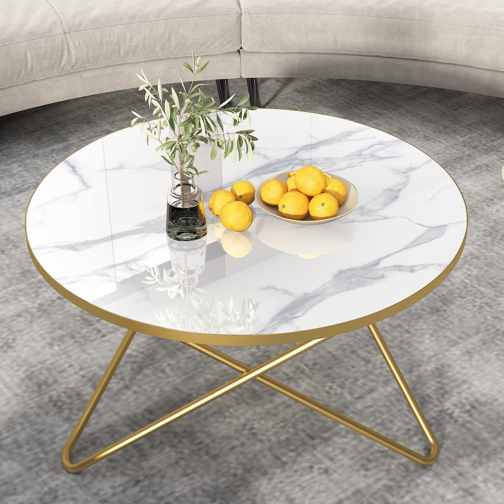 Amazon.com: Mecor Round Coffee Table, Modern Center Table with Faux ...