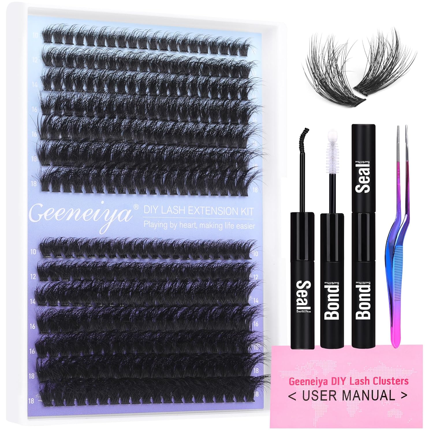 Amazon.com: Geeneiya Lash Extension Kit Thick Cluster Lashes DIY ...