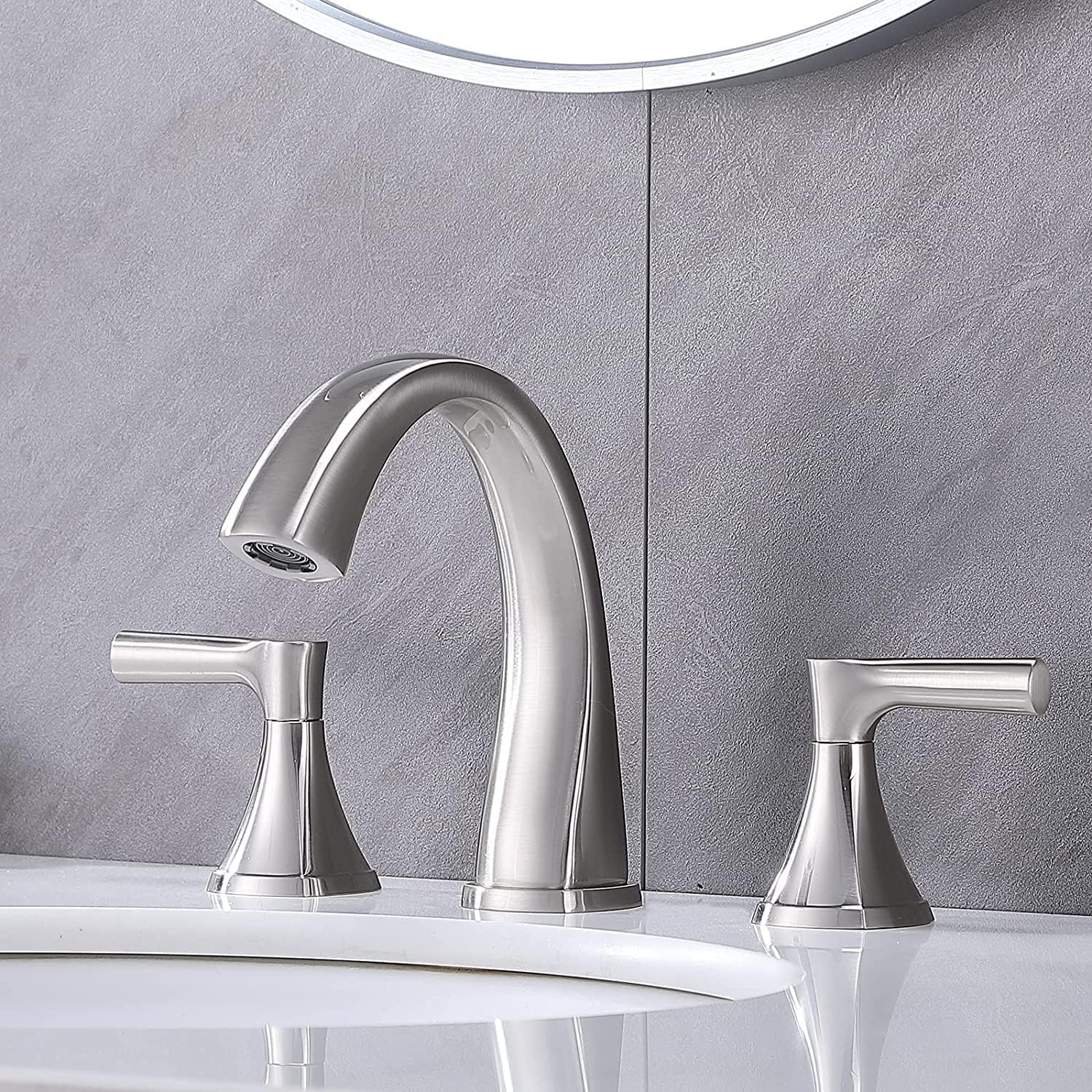 VAPSINT Widespread 2 Handle 3 Hole Brushed Nickel Bathroom Faucet ...