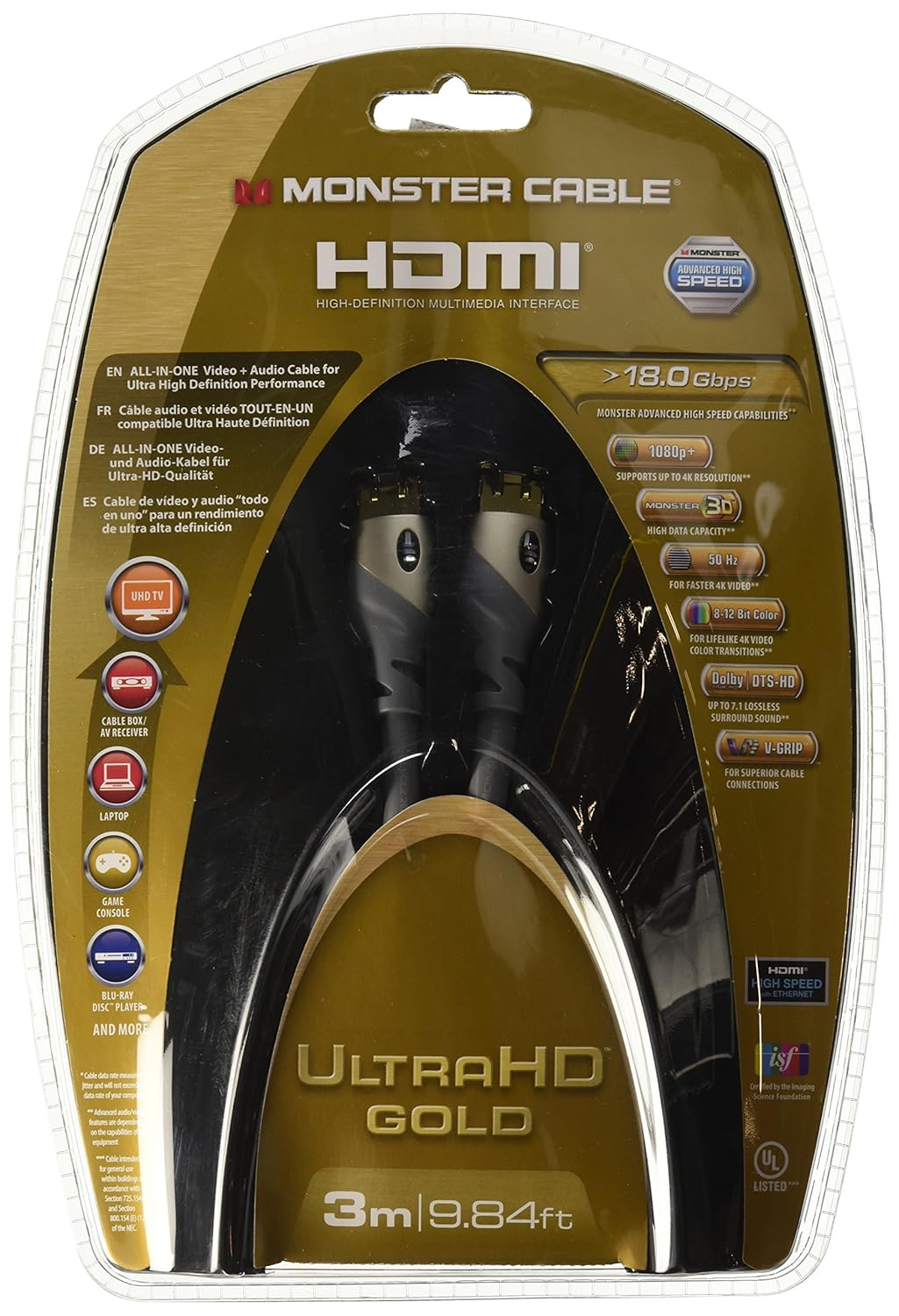Monster Advanced High Speed Gold HDMI Cable - 3 Metres : Amazon.com.be ...