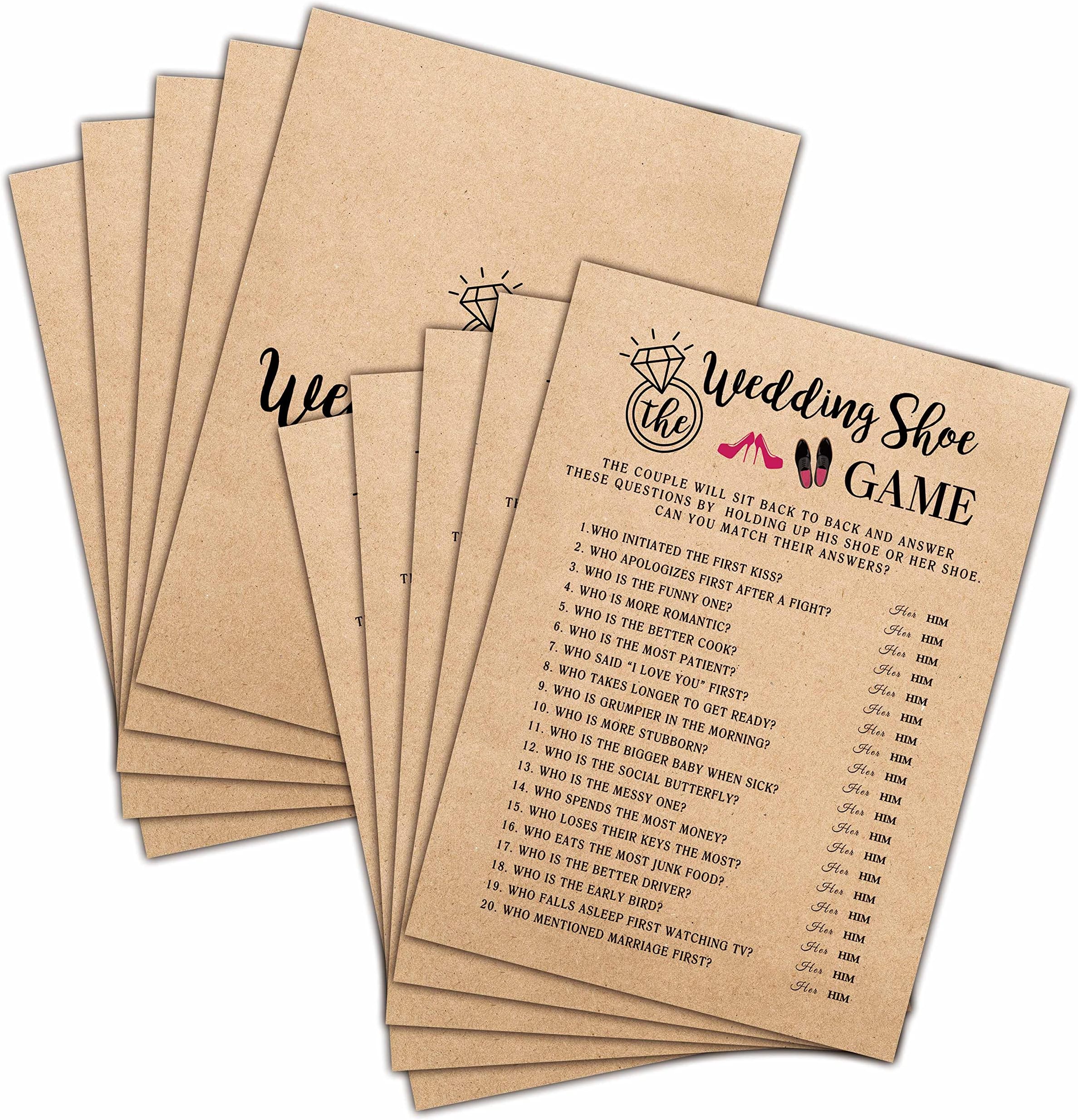 Amazon.com: Bridal Shower Game Set - Wedding Shoe Party Game Cards for ...