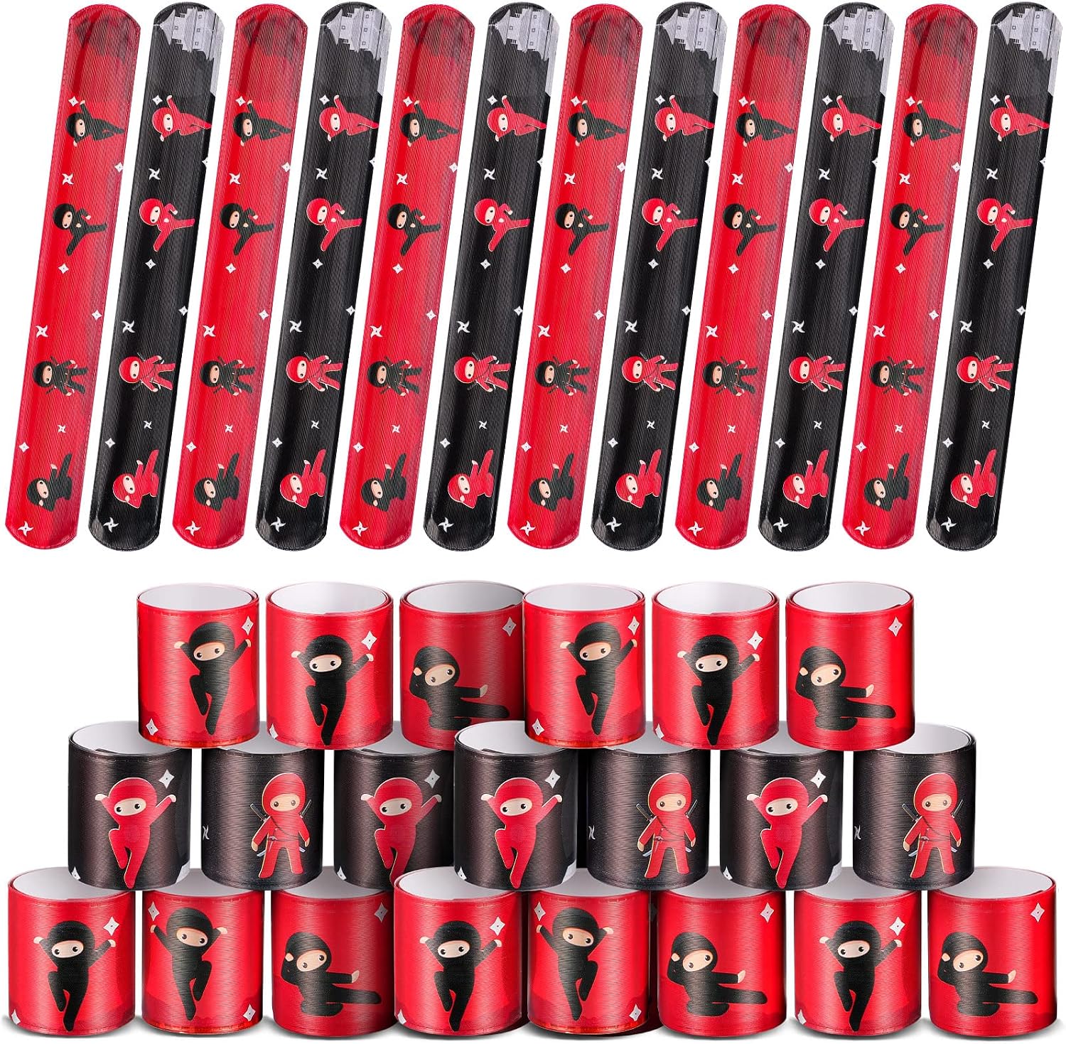 Amazon.com: 60 Pack Ninjas Themed Fun Slap Bracelets Red and Black ...