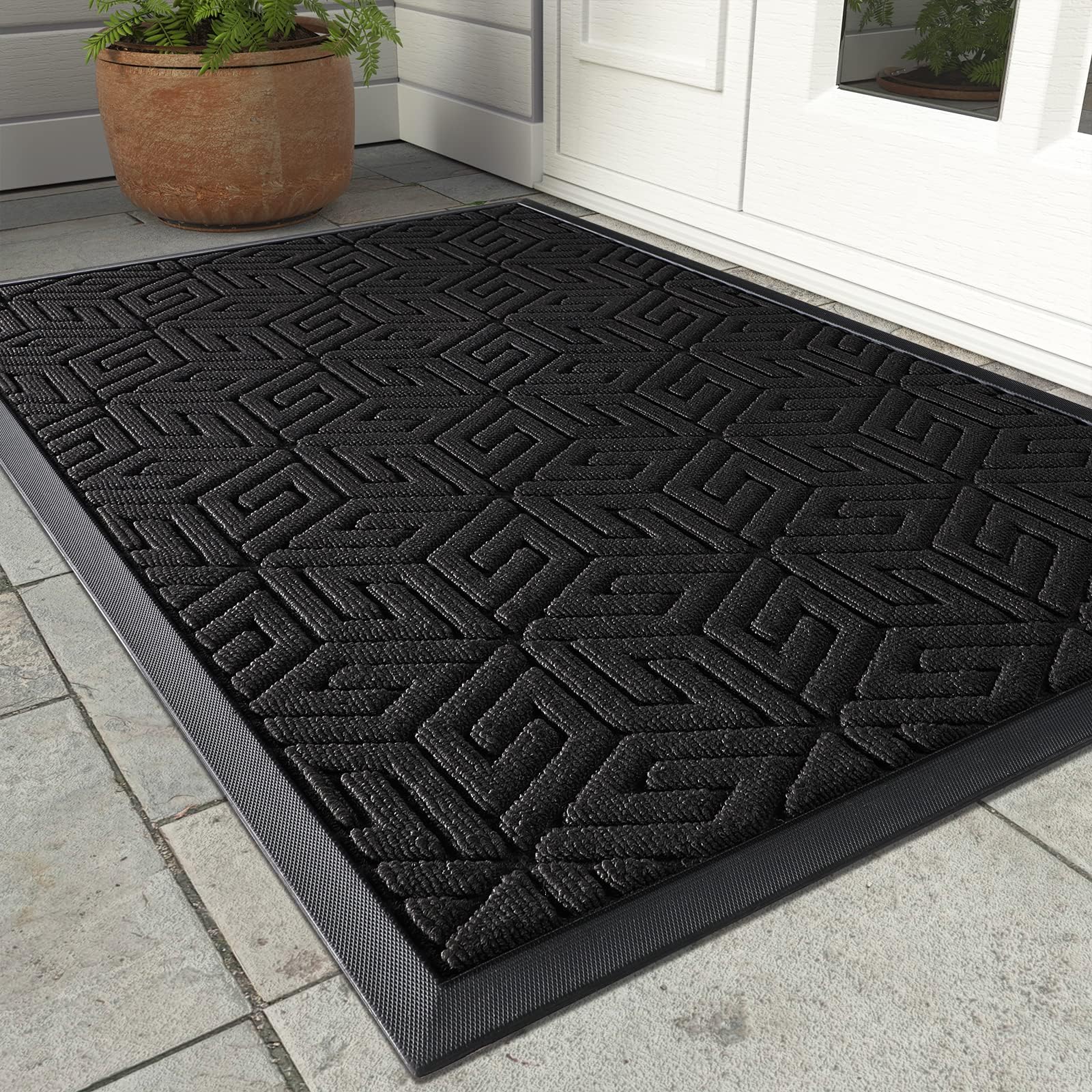 Amazon.com: Rugsmith Black Moulded Waves Texture Rubber Doormat, 18" x ...