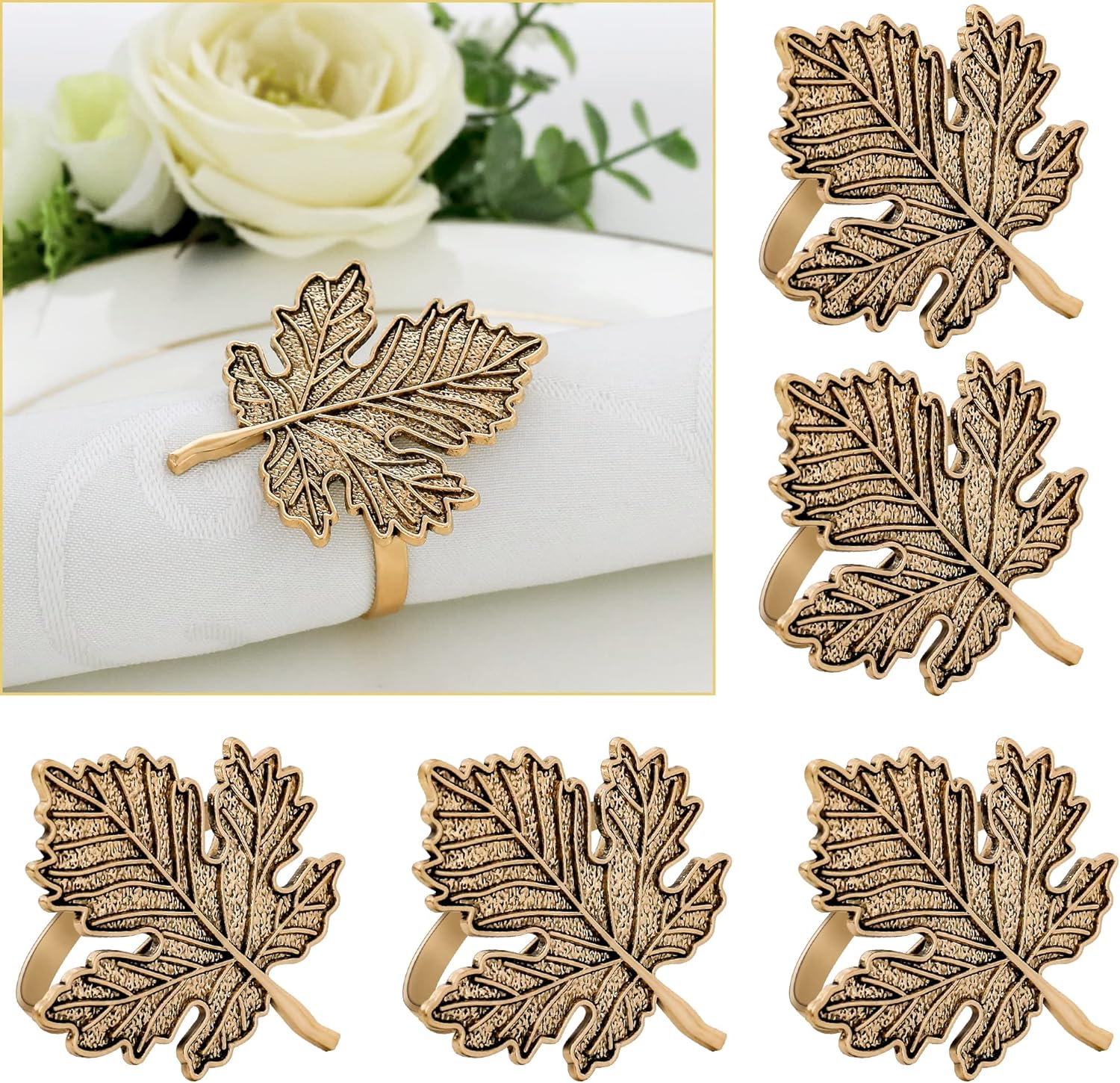 Amazon.com: Fall Napkin Rings Set of 12 Leaf Vintage Thanksgiving ...