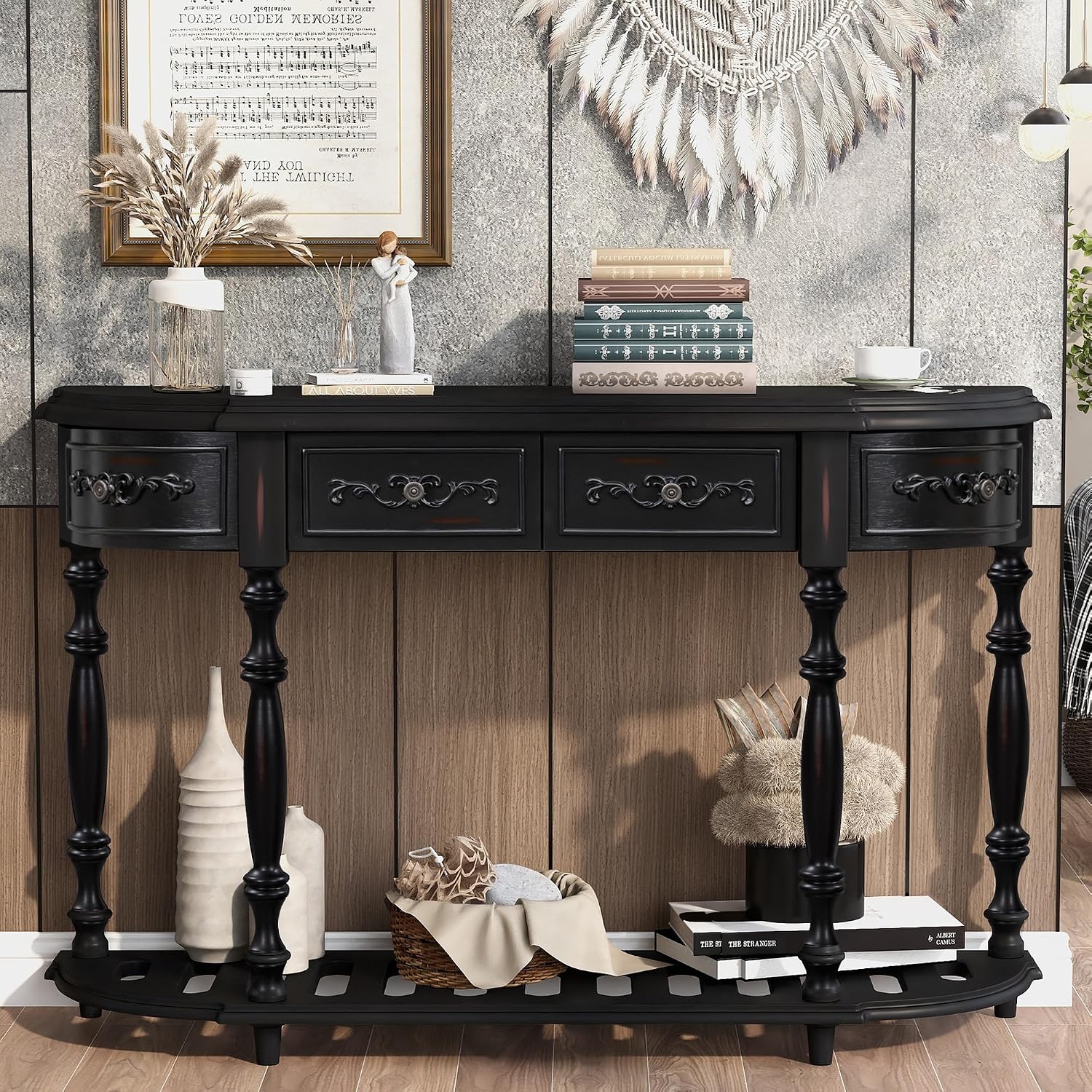 Amazon.com: Amposei Retro Wood Curved Console Table 52-Inch Half Moon ...