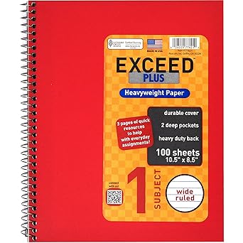 Amazon.com: Exceed Plus 100-Sheet 1-Subject Wide Rule Notebook : Office ...