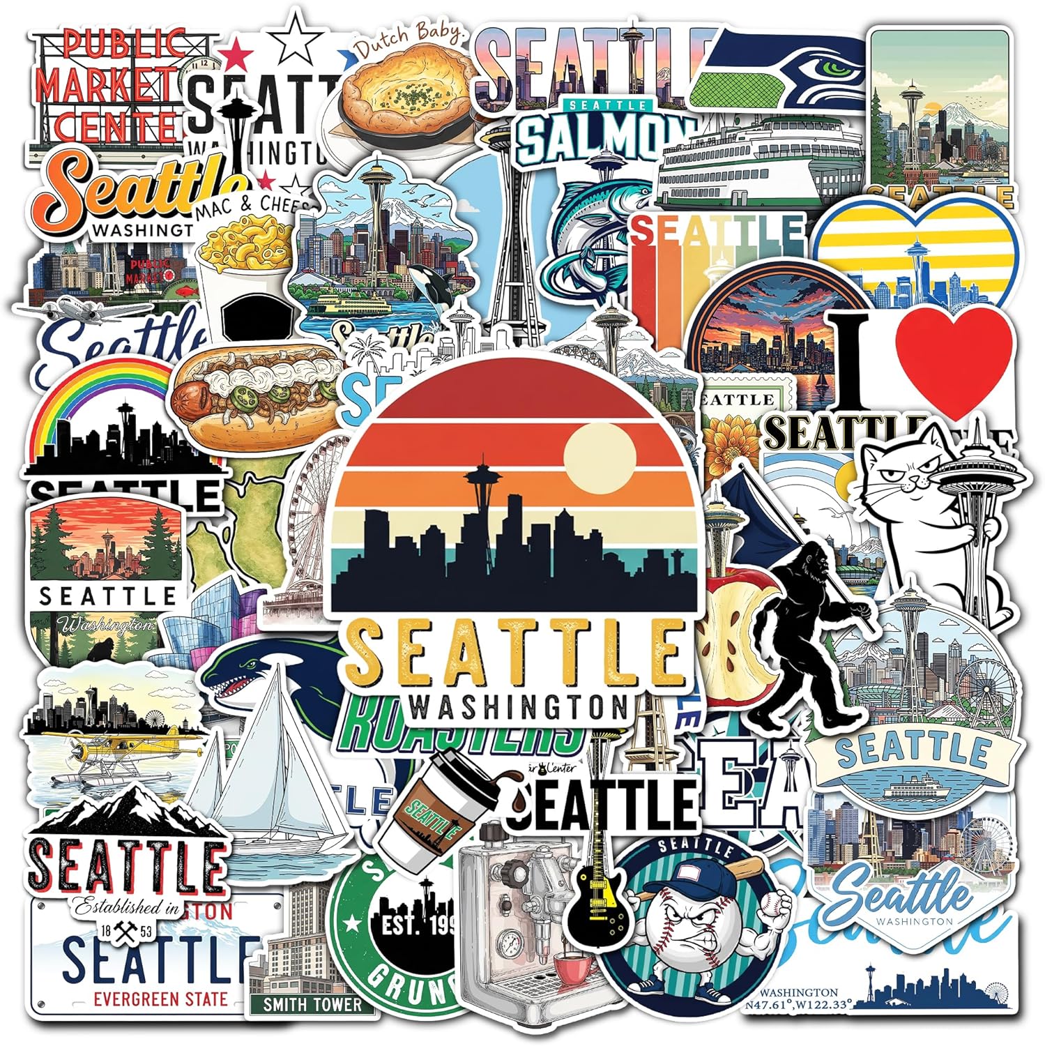 Amazon.com: HIZILY 50 Pcs Seattle Stickers Waterproof US City Vinyl ...