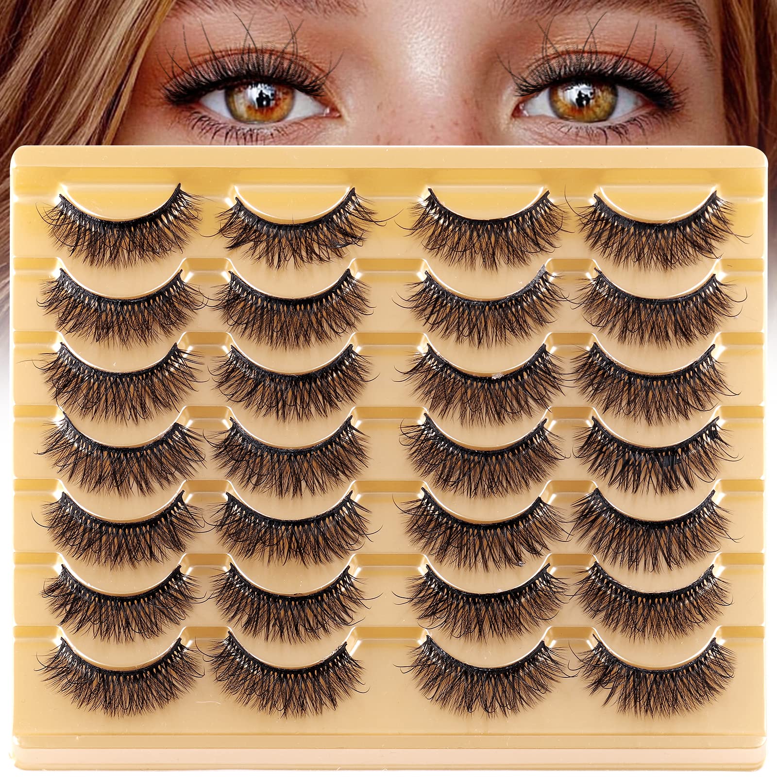 Outopen 14 Pairs Fairy Strip Lashes Natural Look Wispy Cat Eye Lashes