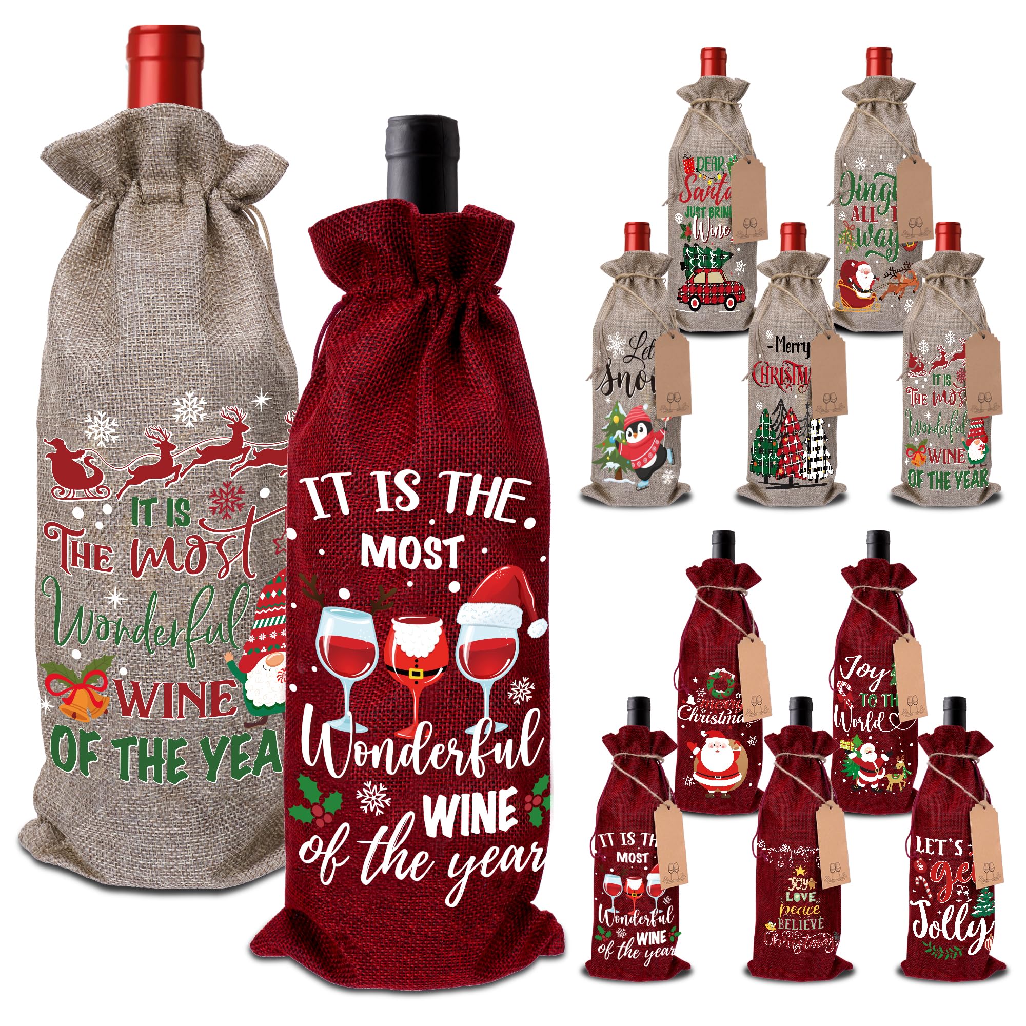 Amazon.com | Zaamwoyy Christmas Wine Bags - 10 Pcs Christmas Burlap ...