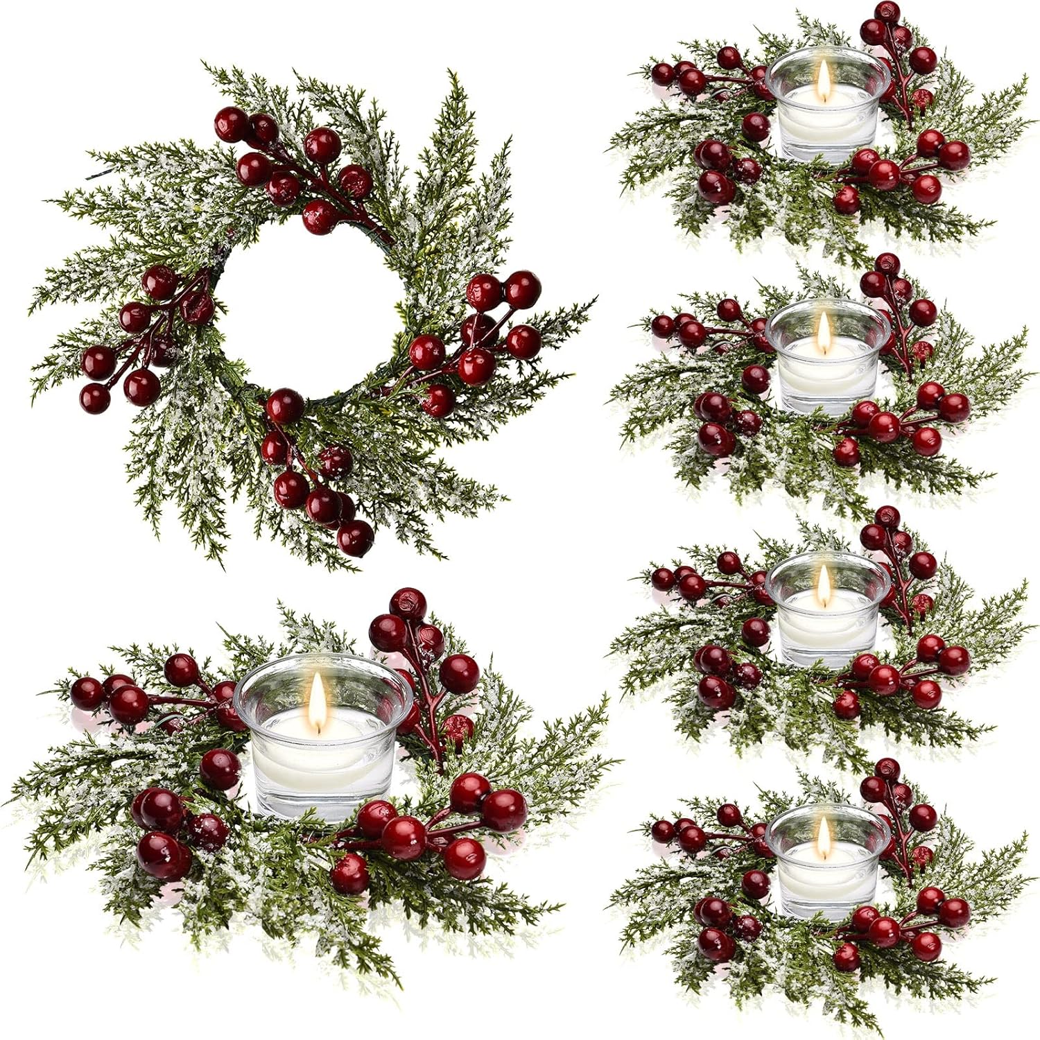 Amazon.com: Christmas Candle Rings Artificial Red Berries and Pinecones ...