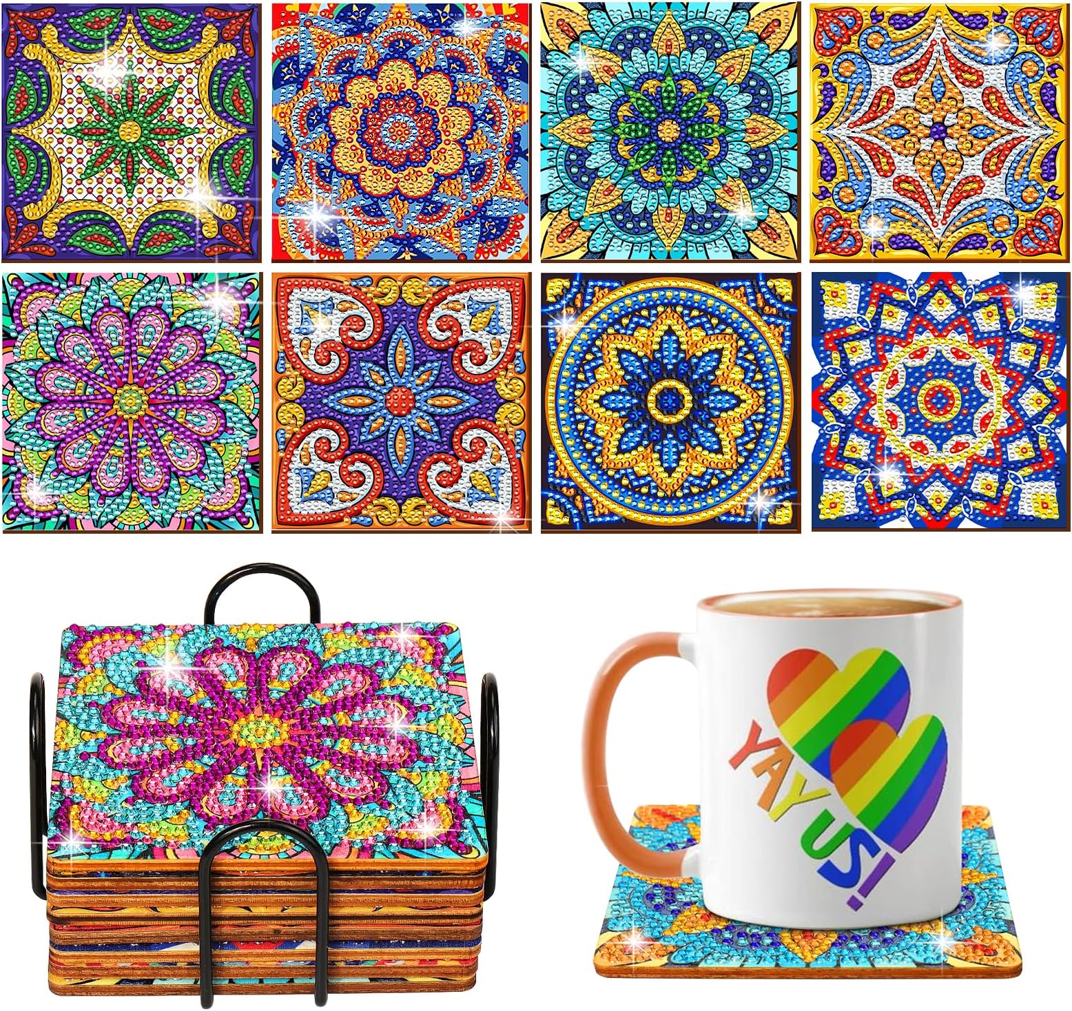 Amazon.com: 8 Pcs Diamond Coasters DIY 5D Painting Kits Art Coasters ...