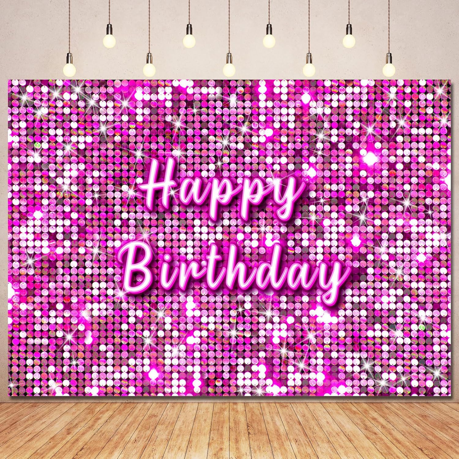 Ayayiya Hot Pink Sequin Birthday Backdrop Girls Bday Banner Decorations ...