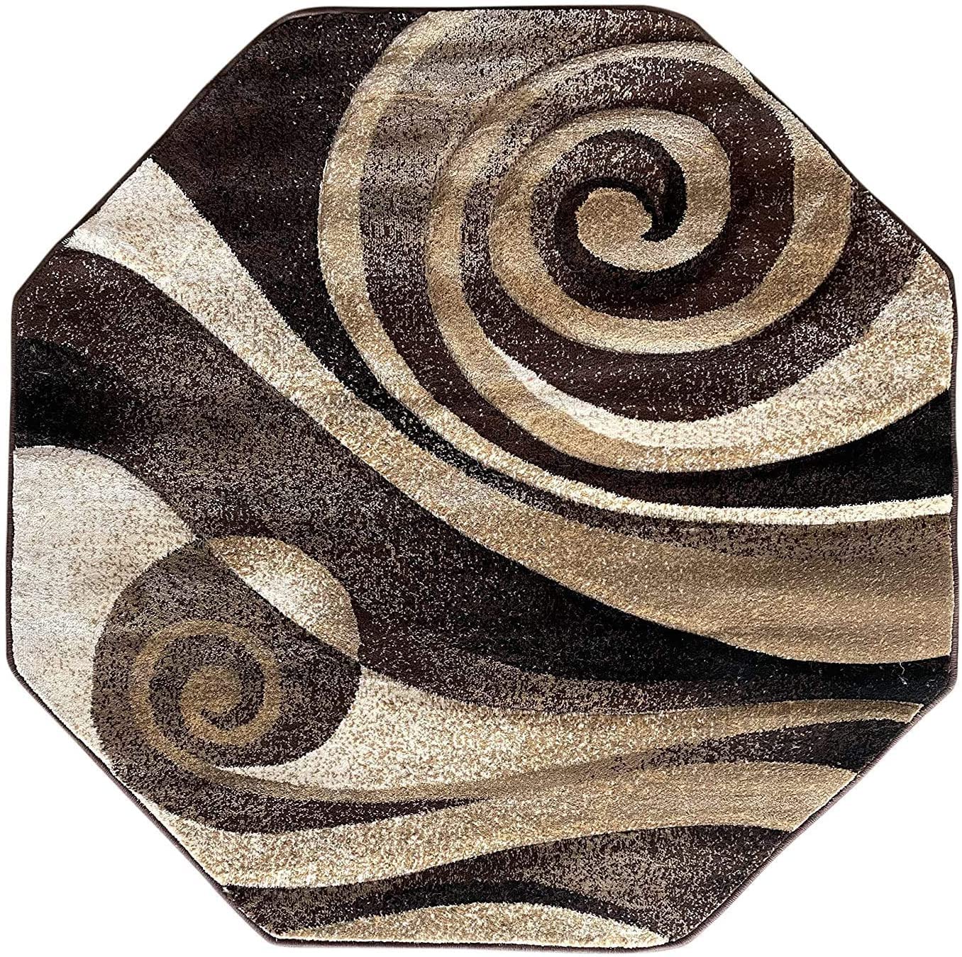 Amazon.com: Sculptured Modern Octagon Area Rug Brown Beige Contemporary ...
