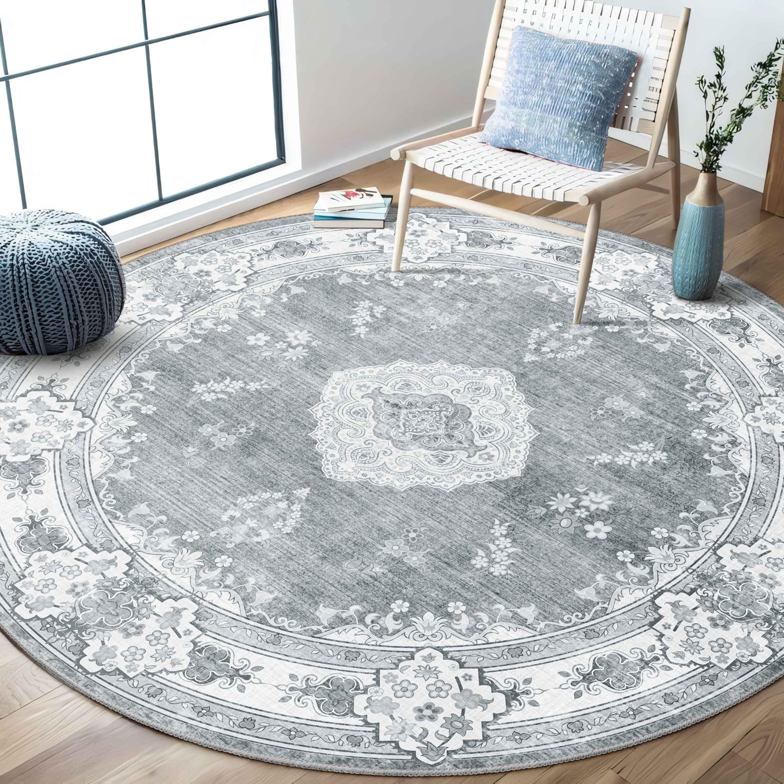 Amazon.com: MUJOO Grey Round Rug 6ft,Circle Washable Area Rugs for ...