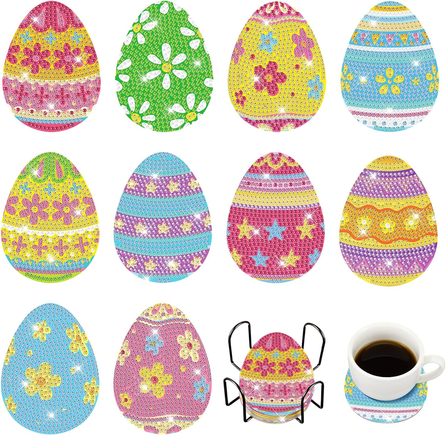 Amazon.com: FairySandy 10 Pcs Easter Diamond Painting Coasters Diamond ...