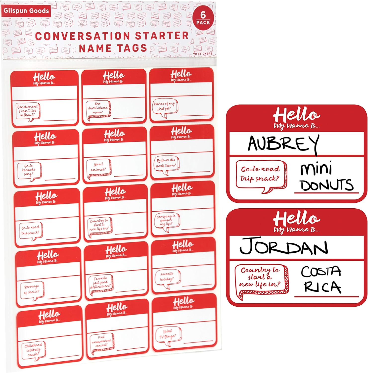 "Hello My Name is," Conversation Starter Name Tag Stickers | Quick Dry ...