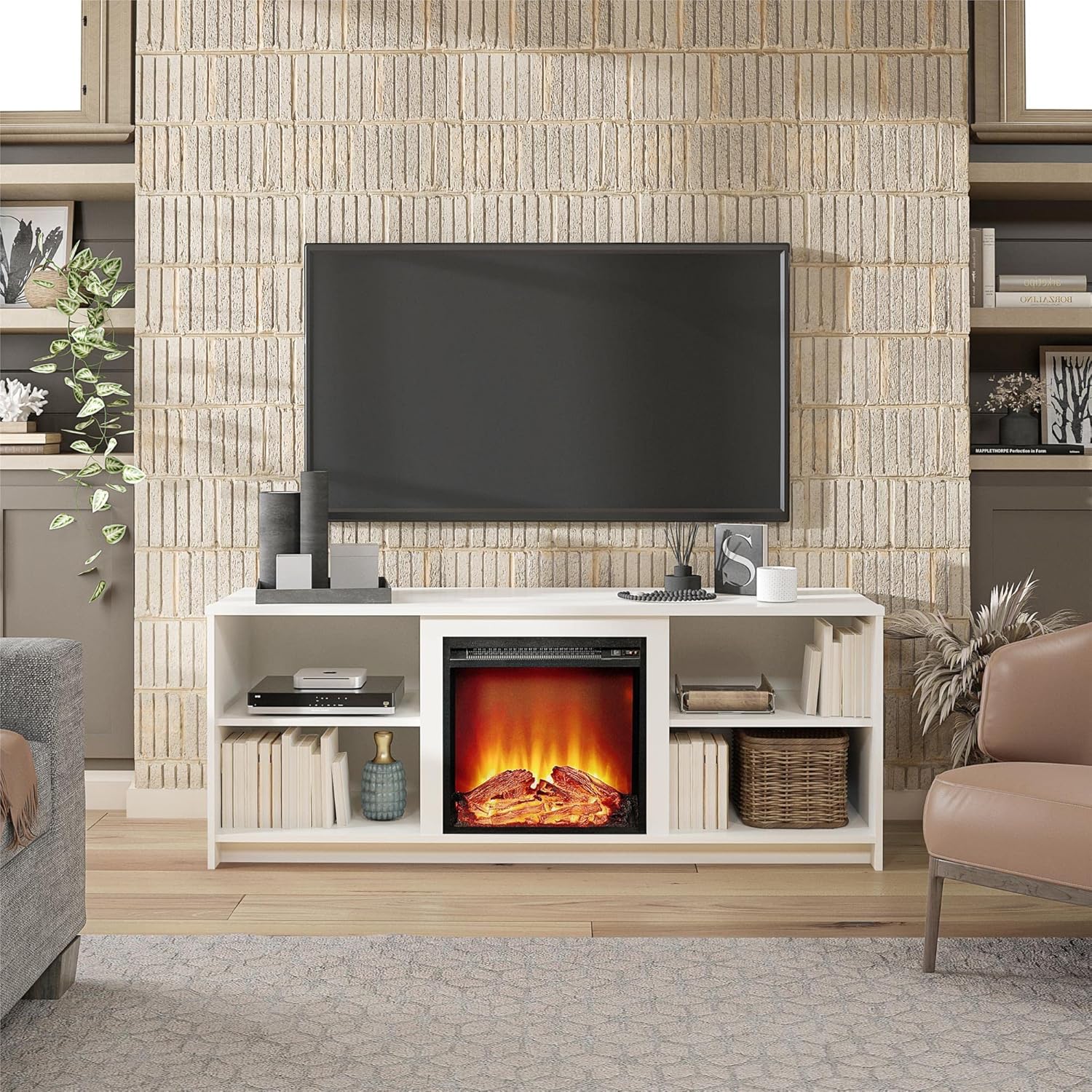Amazon.com: Ameriwood Home Cabot Fireplace TV Stand for TVs up to 65 ...