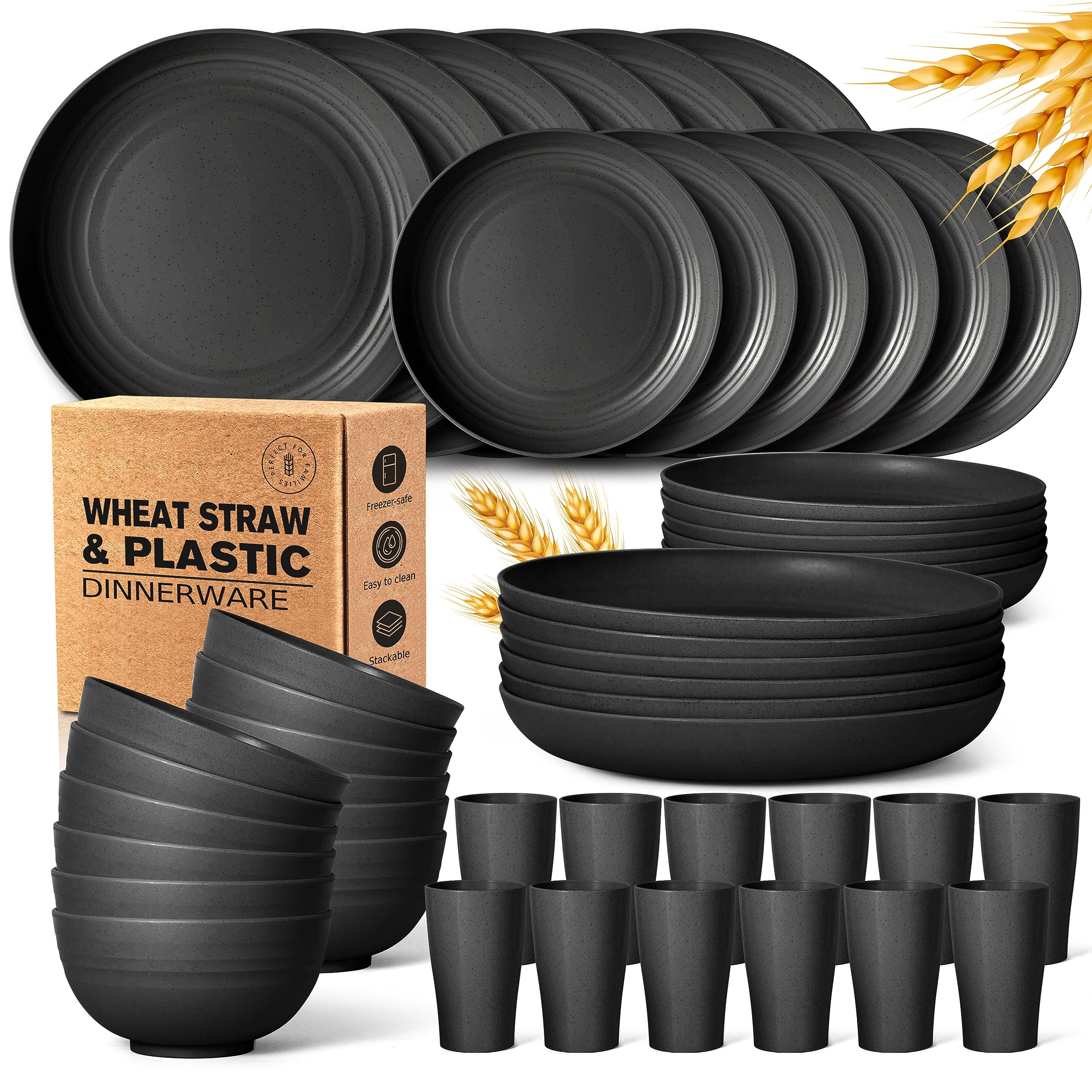 Snapklik.com : 48-Piece Kitchen Wheat Straw Dinnerware Set, Service For ...