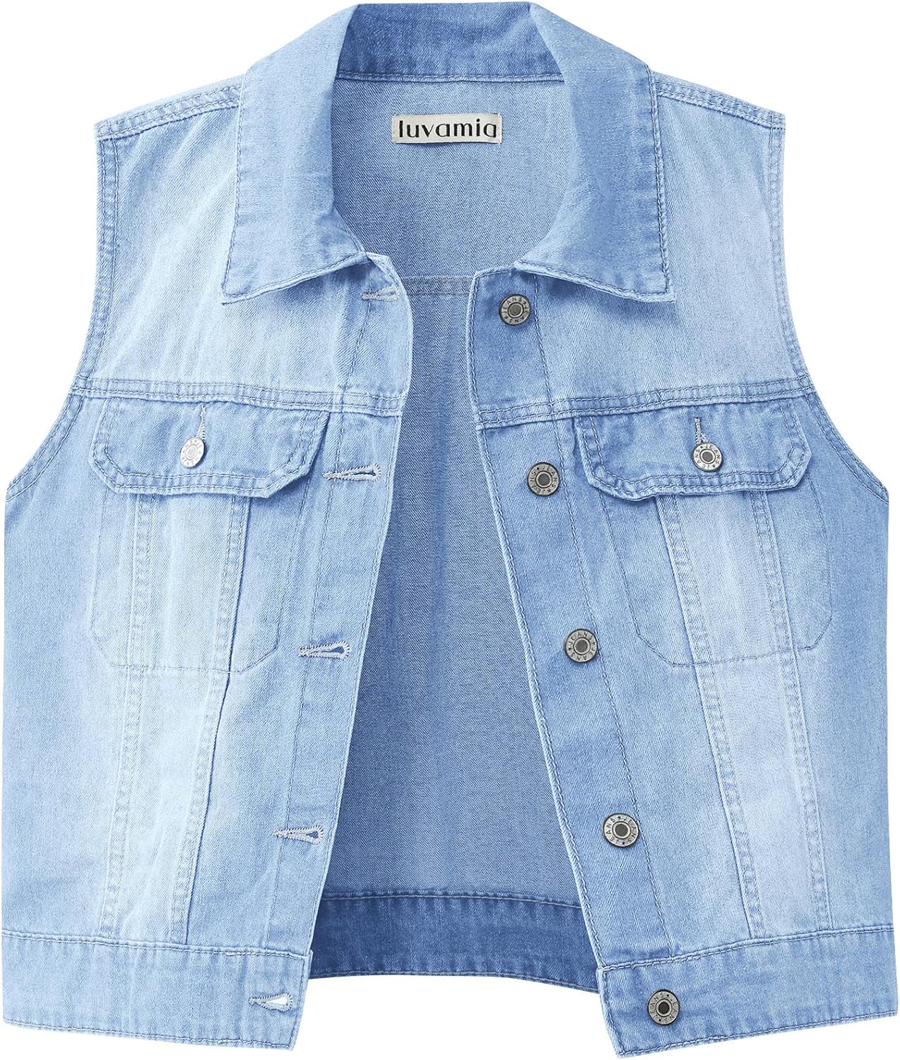 luvamia Denim Vest for Women Sleeveless Cropped Jean Jacket Vests Top ...