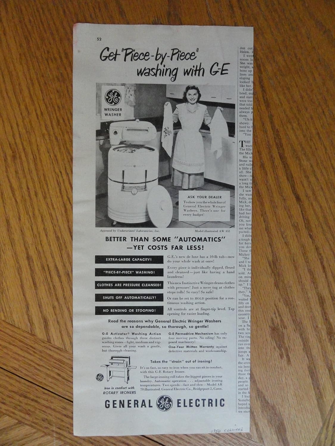 Amazon.com: General Electric Washer, Vintage 50's print ad ...