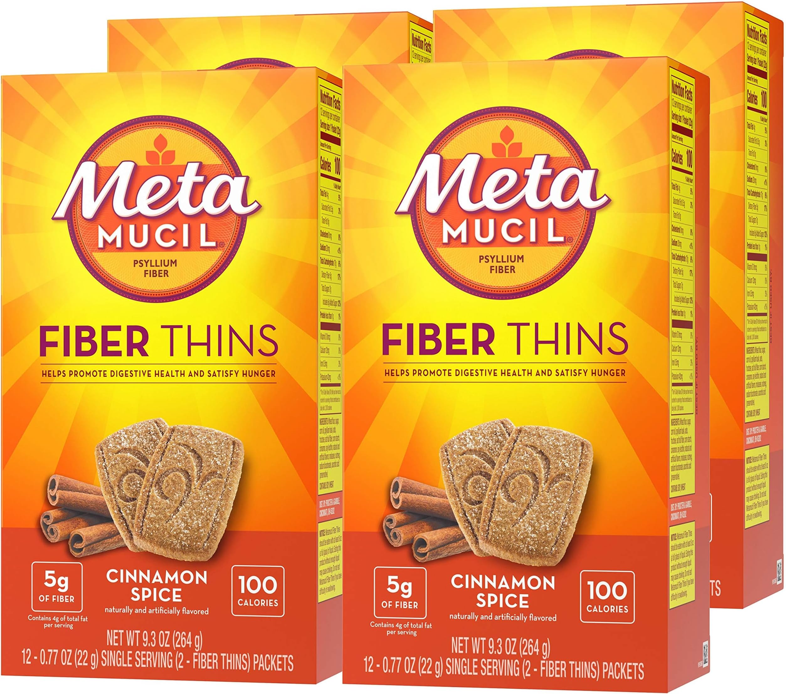 Amazon.com: Metamucil Fiber Thins, Psyllium Husk Fiber, 5g Fiber per ...