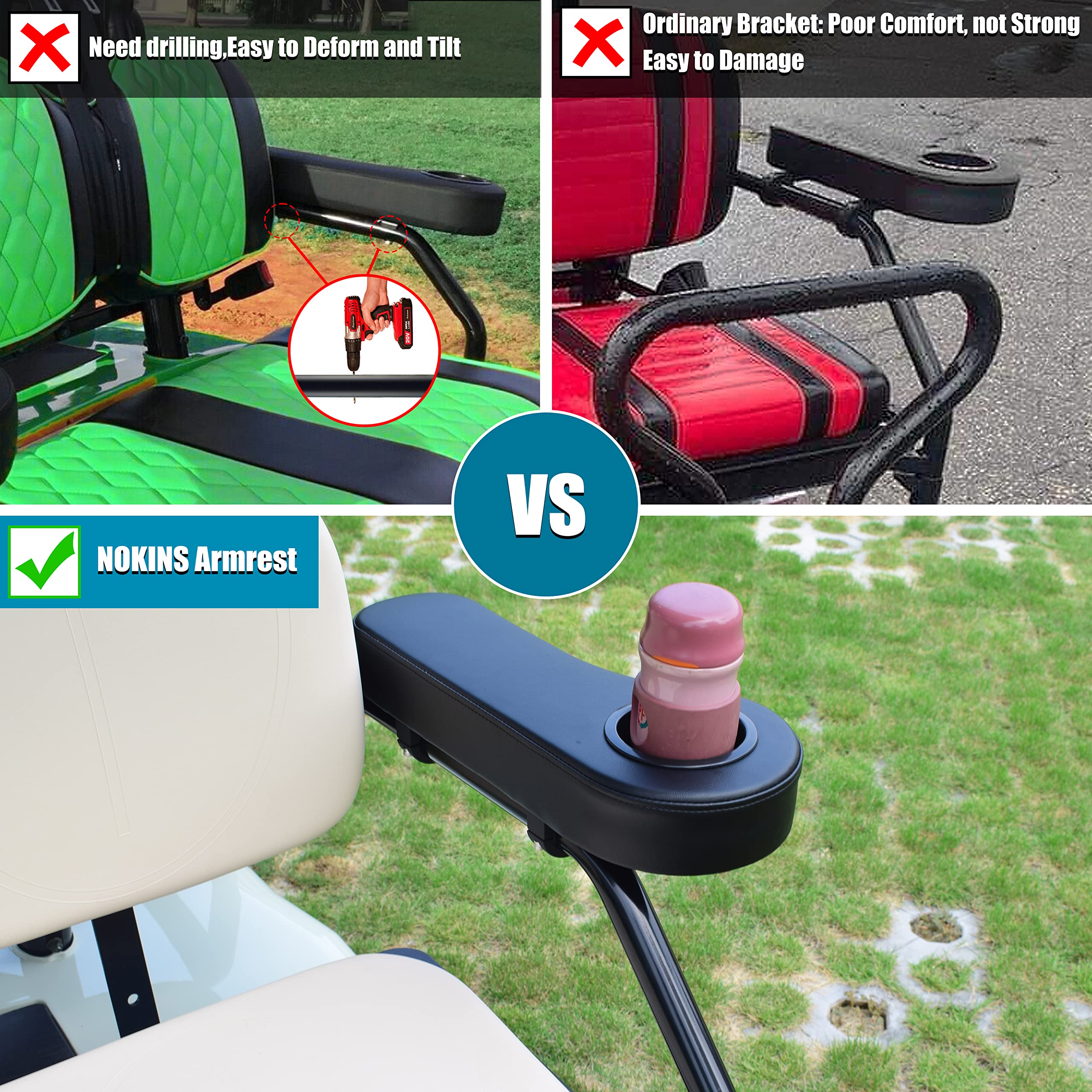 NOKINS Golf Cart Armrest with Cup Holder, for Club Car EzGo Yamaha ICON ...