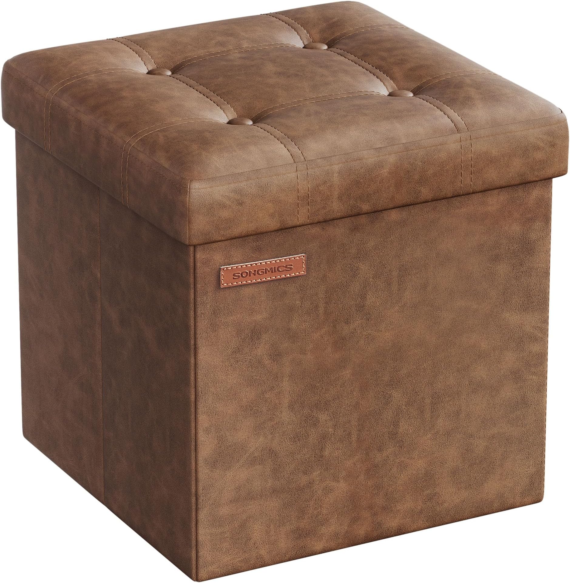 SONGMICS 38 cm Storage Ottoman, Folding Storage Bench with Lid, Cube ...