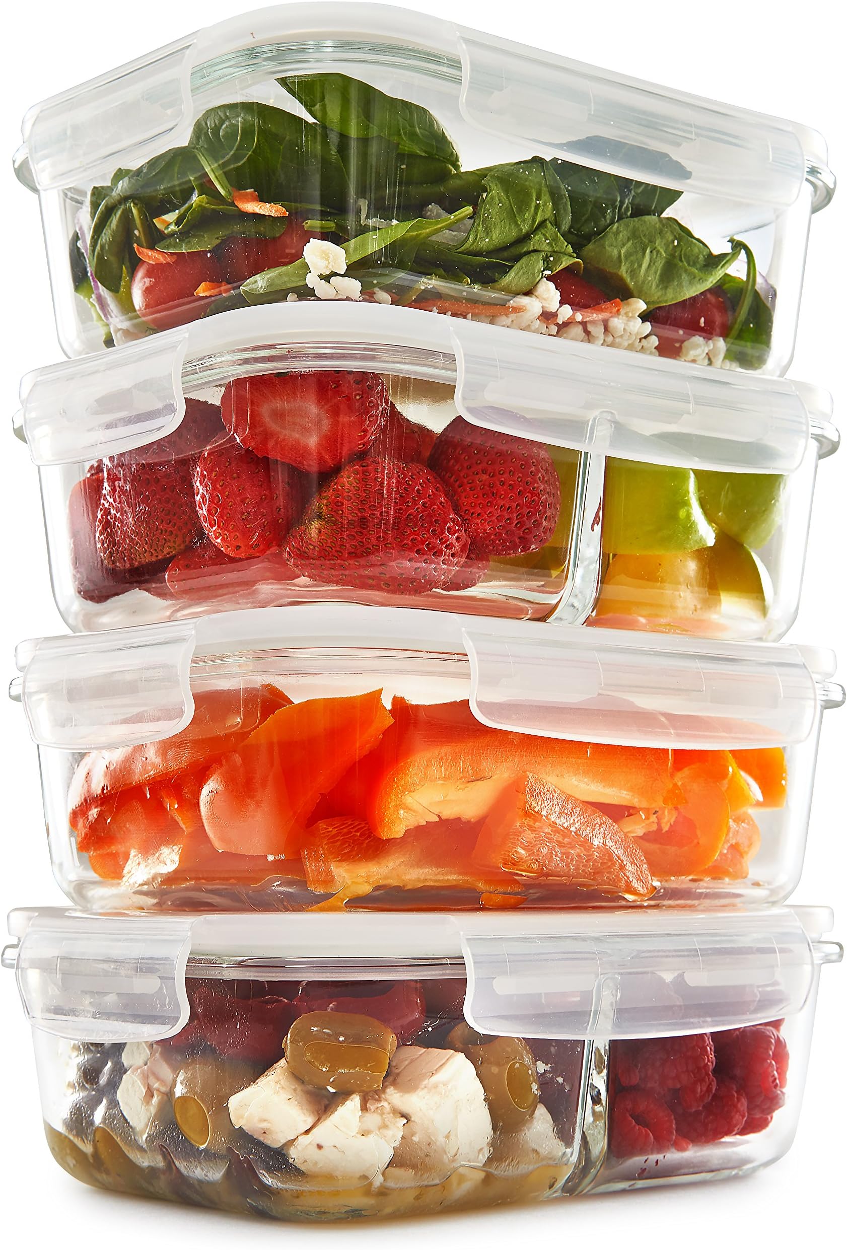 Amazon.com: 1 & 2 Compartment Glass Meal Prep Containers (4 Pack, 28 oz ...