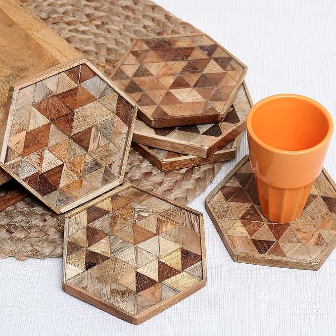 Indian-Shelf Tea Coasters Set of 6 Wooden| Wooden Coaster Set| Cup ...