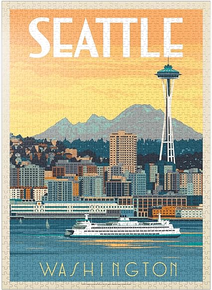 Amazon.com: MyPuzzle Seattle, WA: Ferry, Vintage Poster - Premium 1000 ...