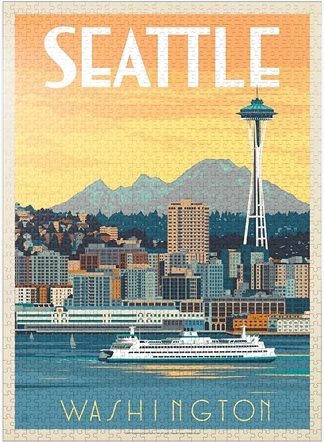 Amazon.com: MyPuzzle Seattle, WA: Ferry, Vintage Poster - Premium 1000 ...