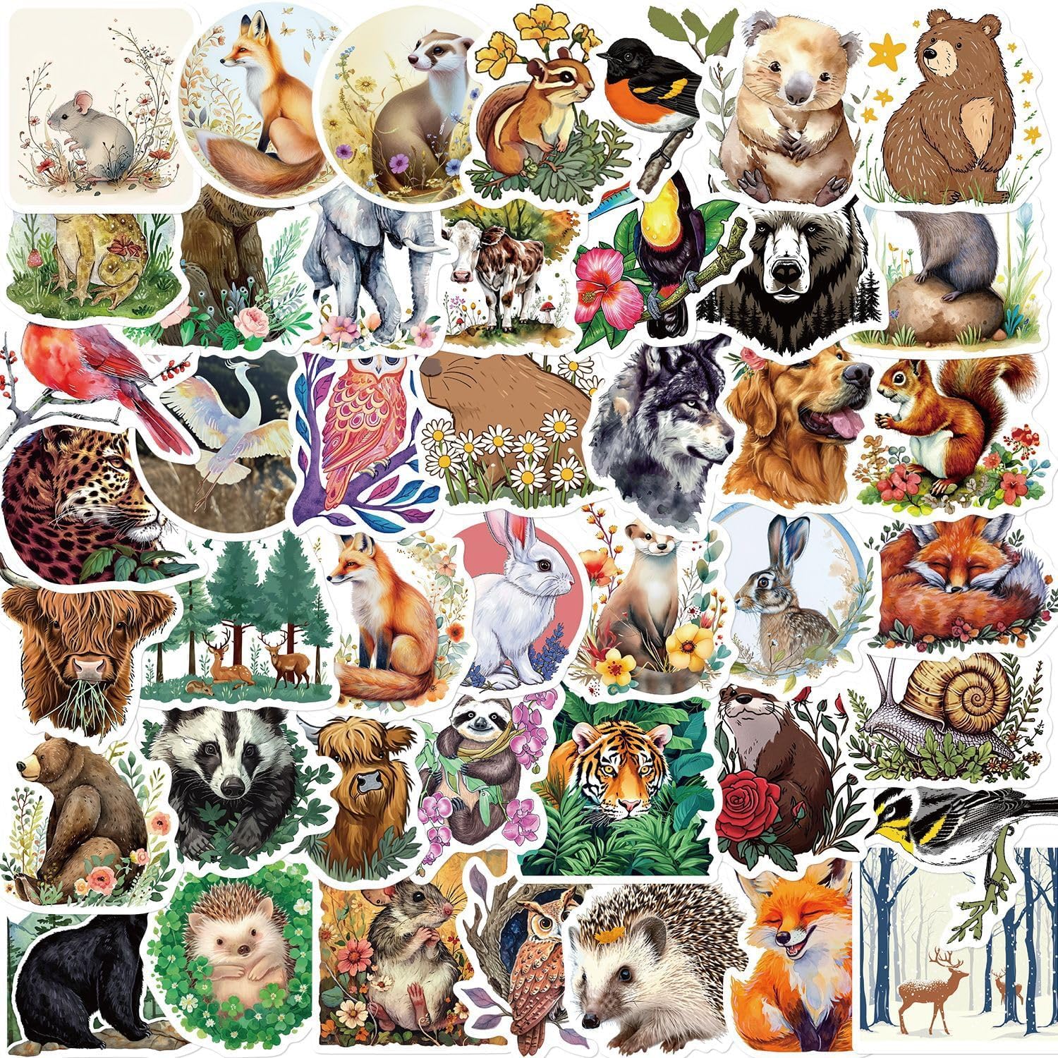 Amazon.com: Pigbit Cute Nature Forest Jungle Animals Stickers - 50Pcs ...