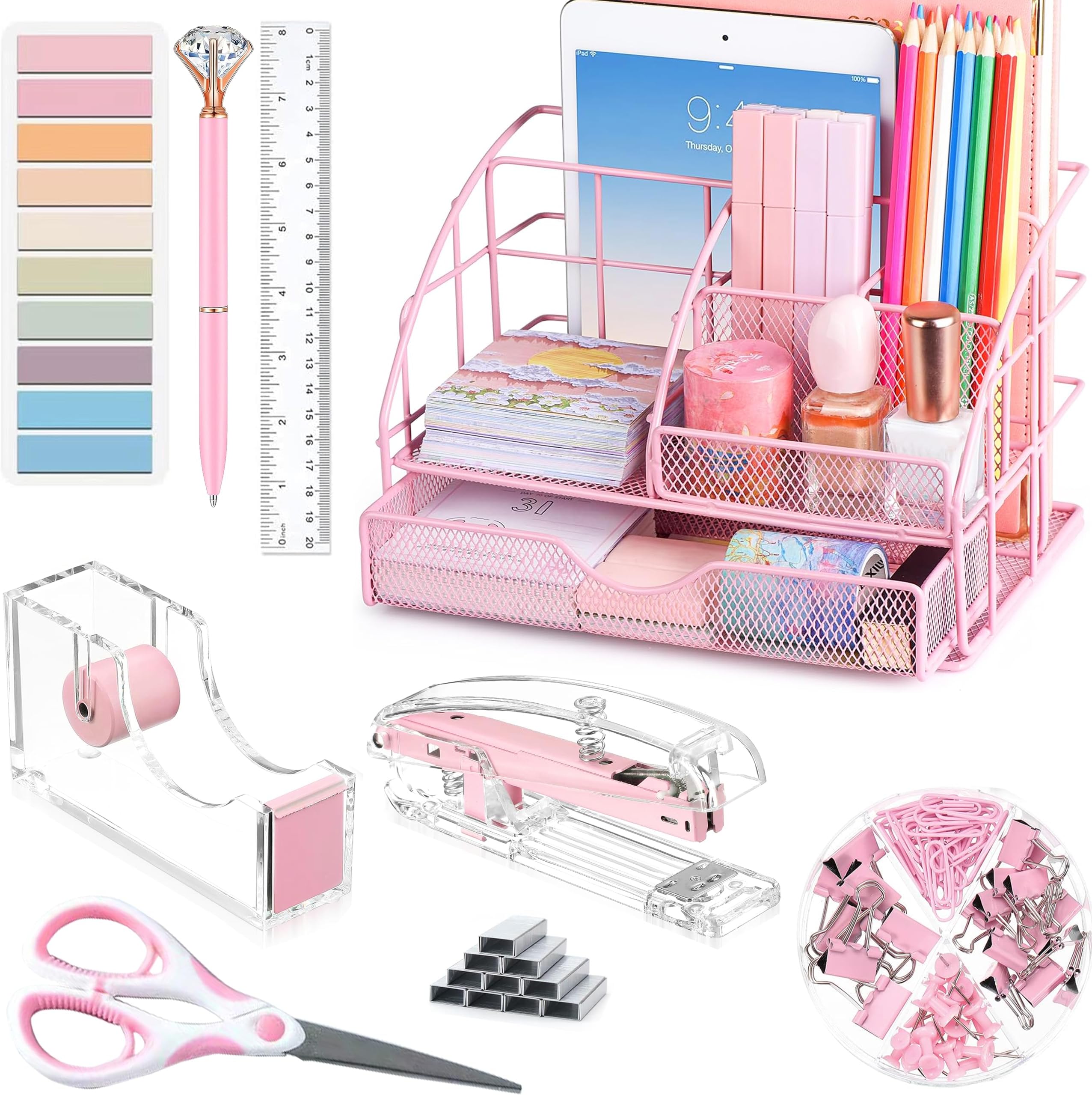 Amazon.com : Mesh Desk Organizer Office Supply Caddy Drawer with Pen ...