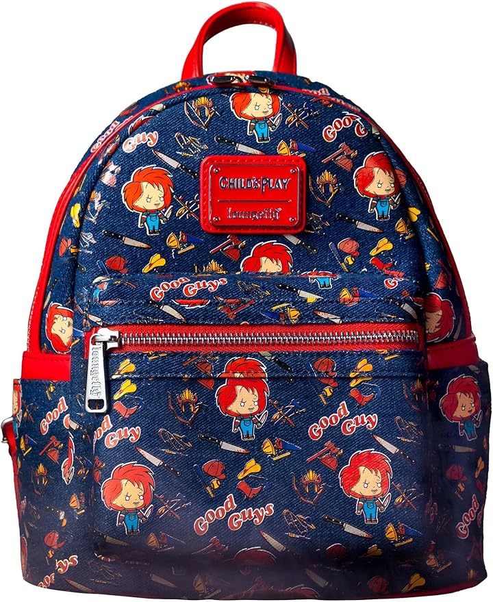 Amazon.com: Child's Play Good Guy Chucky Doll Denim AOP Mini Backpack ...