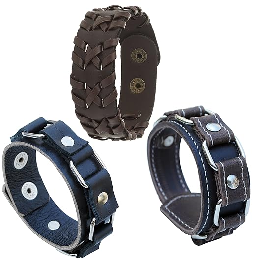 Buy Glamdust Brown and Black Leather Handmade Wrist Band for Men -Pack ...