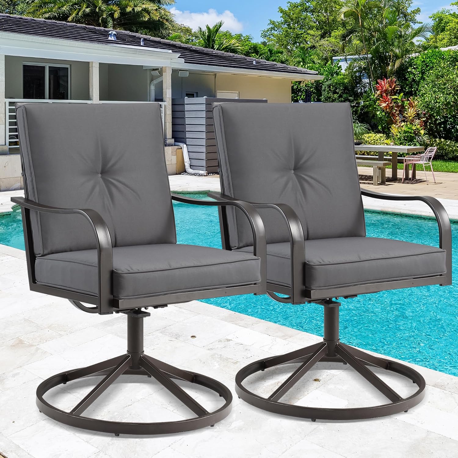 Amazon.com : STRPRETTY BASIC Patio Swivel Chairs Set of 2, Heavy Duty ...