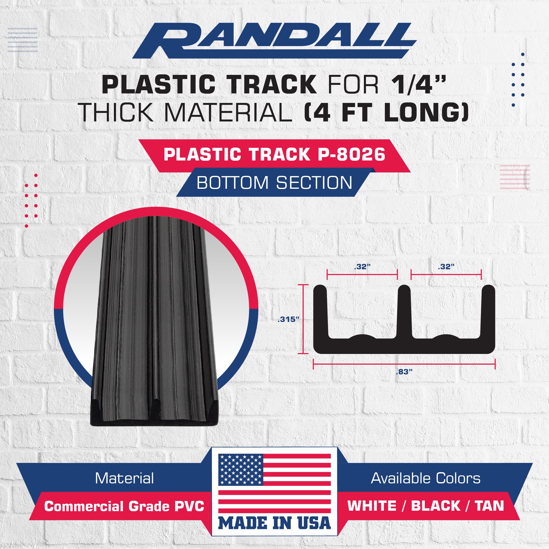 Snapklik.com : Randall Manufacturing 1/4" Plastic Sliding Door Track