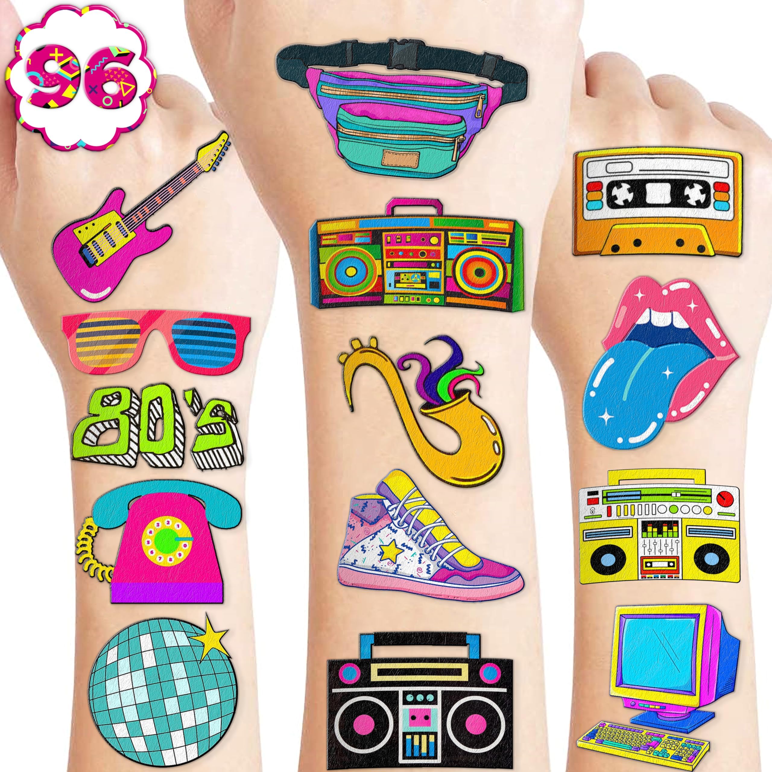 Amazon.com: CHARLENT 148 PCS 90s 80s Theme Temporary Tattoos for Kids ...