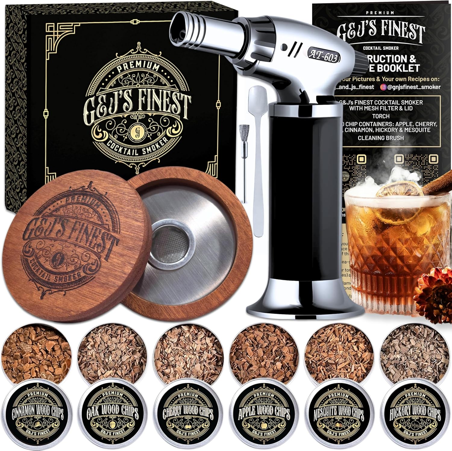 Amazon.com | Whiskey Smoker Kit with 3-Flame Torch - 6 Wood Chips ...