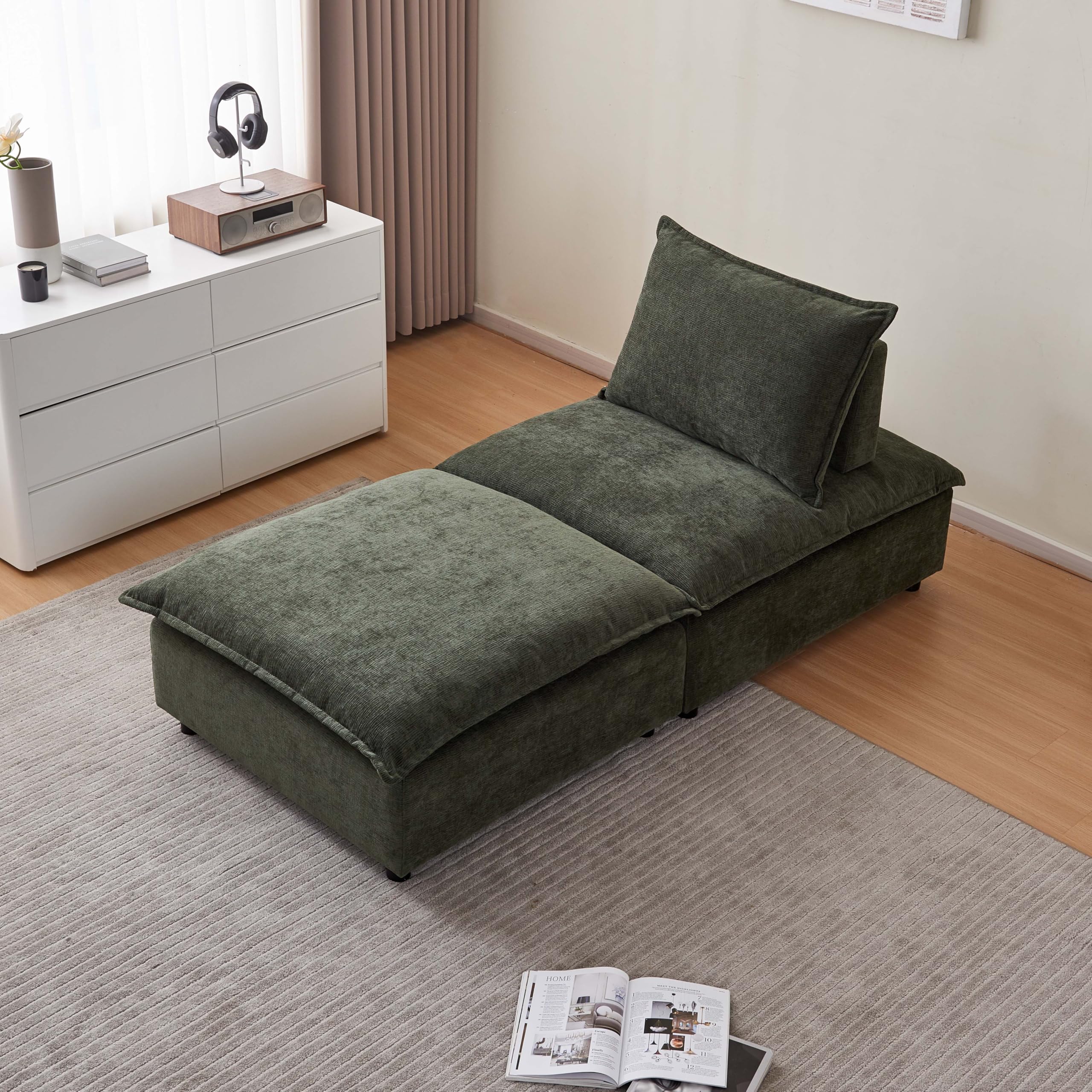 Modern Armless Accent Chair, Single Sofa Couch with Ottoman - Compact ...